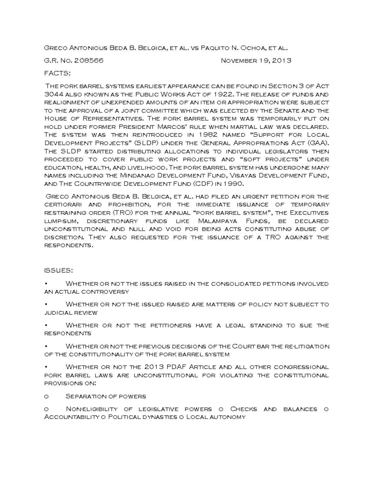 PDAF Case Digest 11 - Philippine Politics and Governance - Studocu