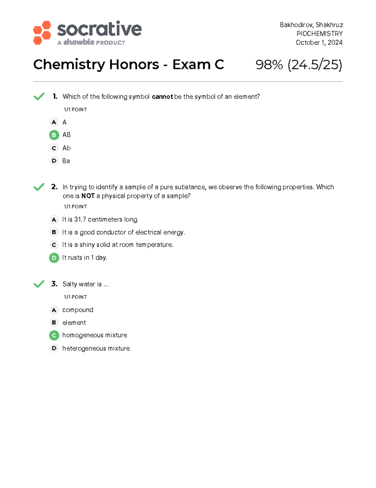 Chemistry Honors - Exam C - Which of the following symbol cannot be the ...