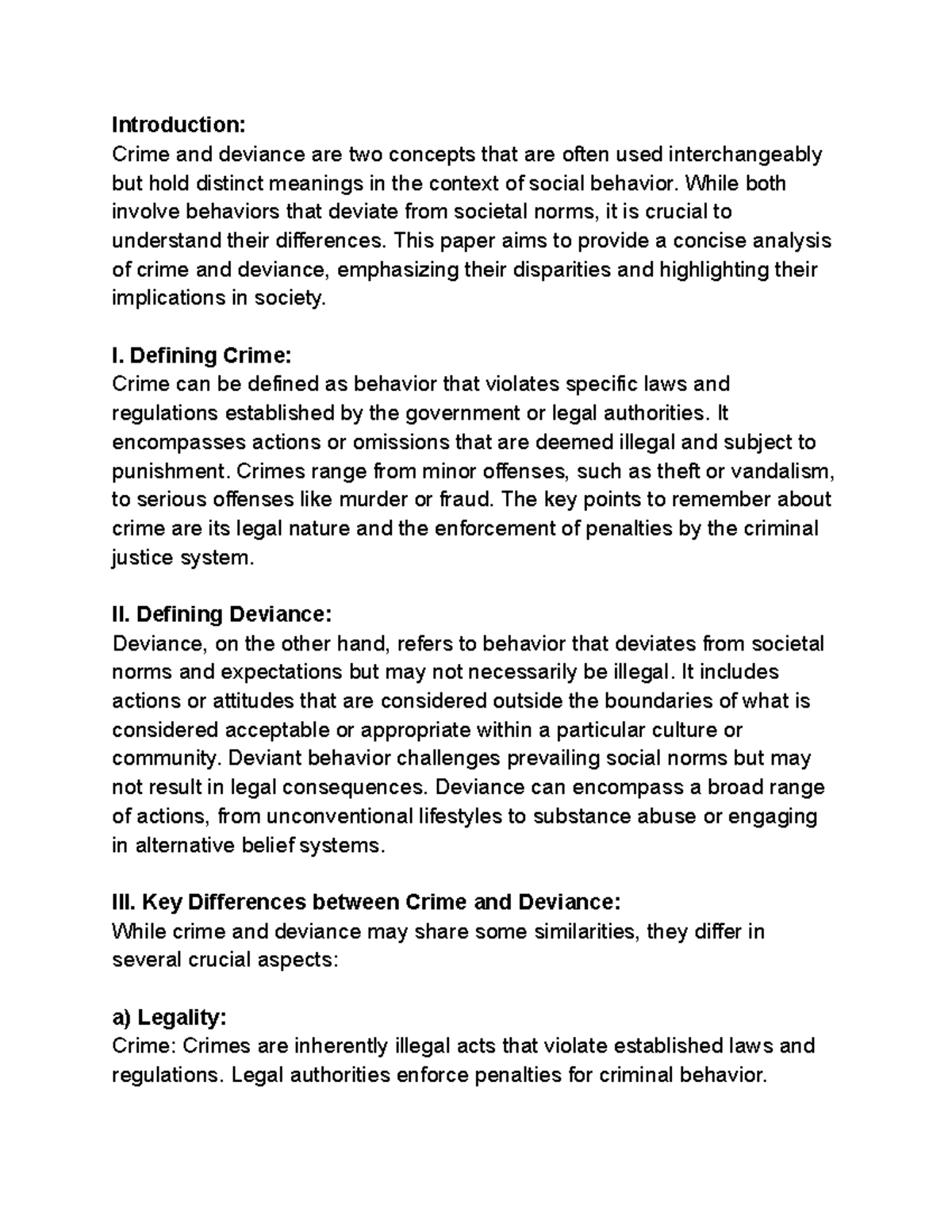 socialogy assignment - Introduction: Crime and deviance are two ...