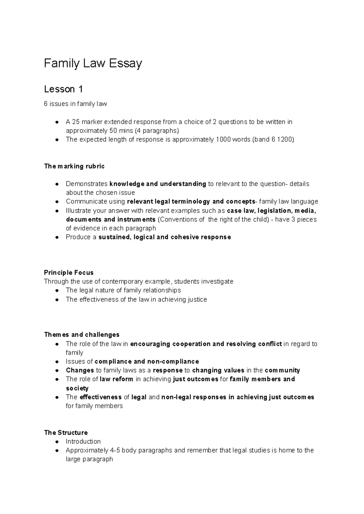 Writing class- family law - Family Law Essay Lesson 1 6 issues in ...