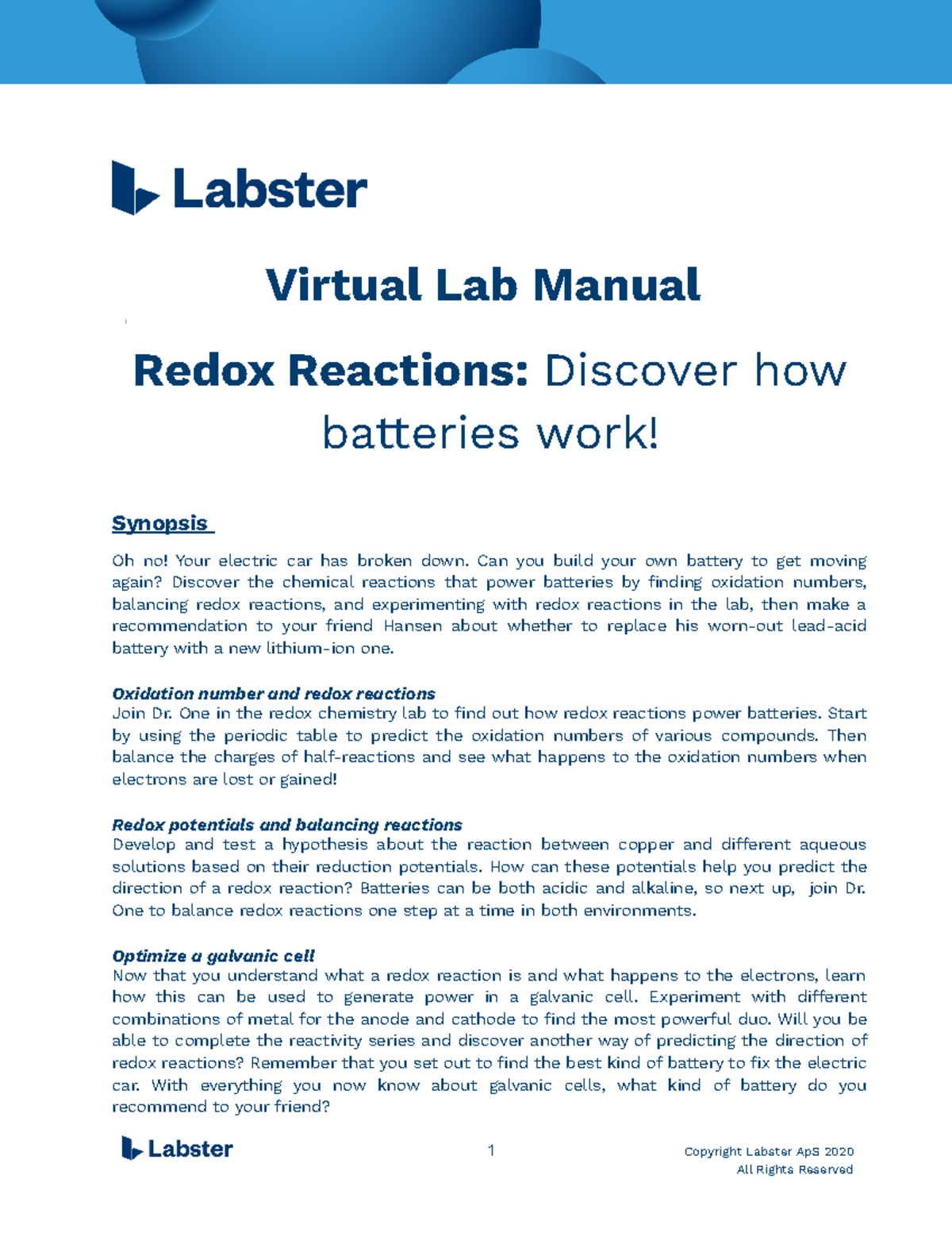RED Redox Reactions Discover how batteries work Lab Manual (English ...