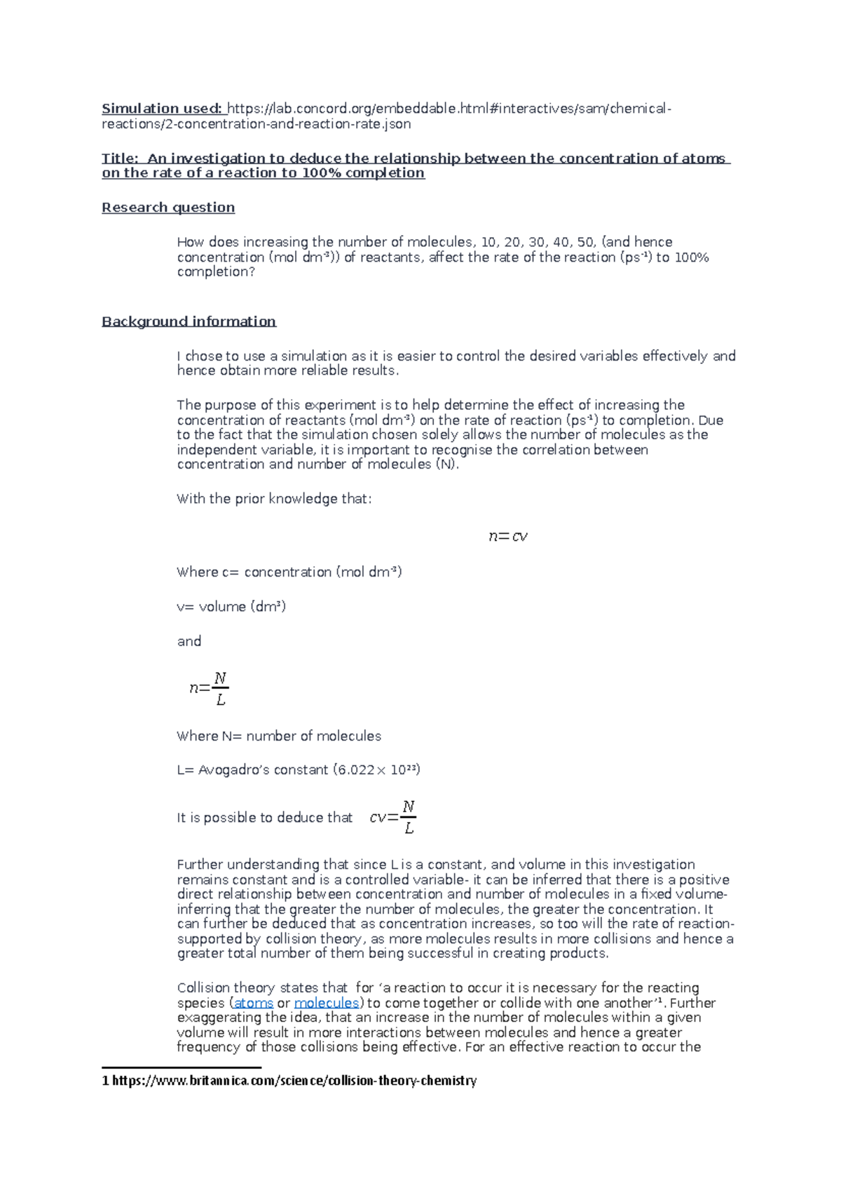 Design an Experiment rate of reaction simulation - Environmental ...