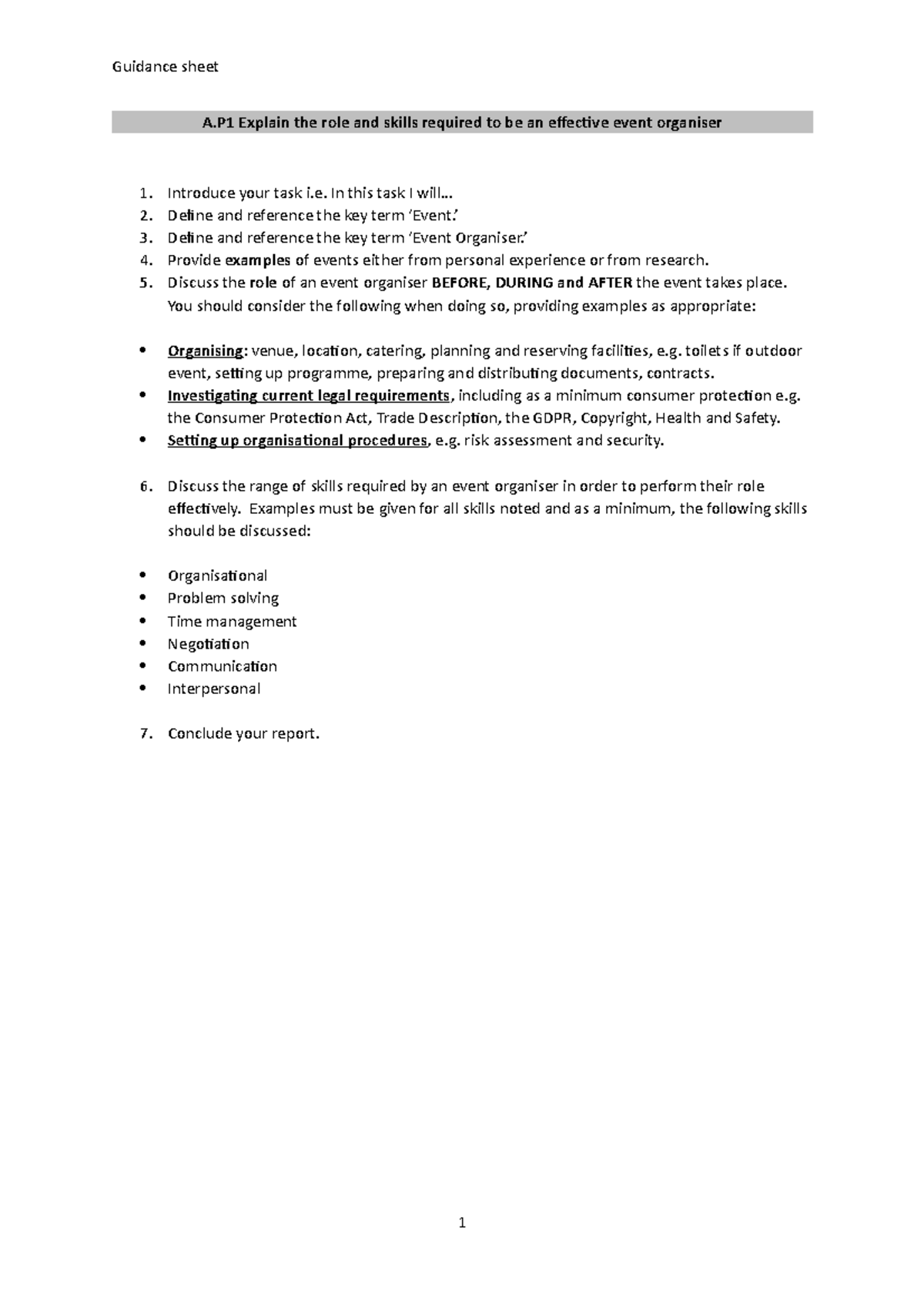 Writing Frame for P1,P2,M1 and AB D1 - A Explain the role and skills ...