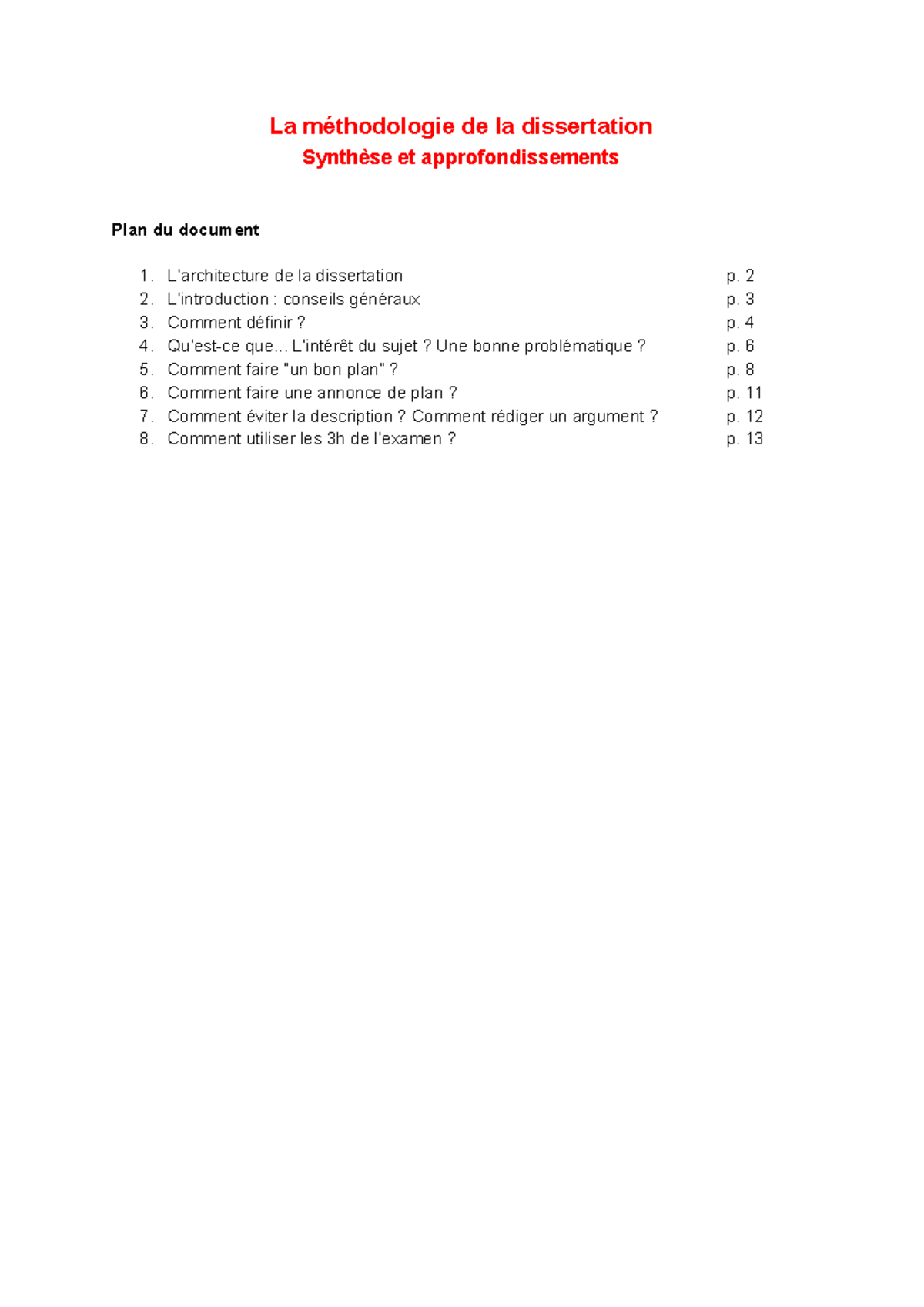 Méthodologie dissertation - La méthodologie de la dissertation Synthèse ...