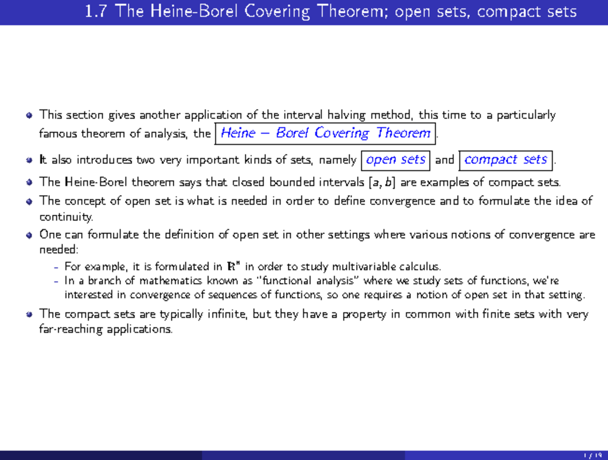 Lecture notes, lecture 1.7 - 1 The Covering open sets, compact sets ...