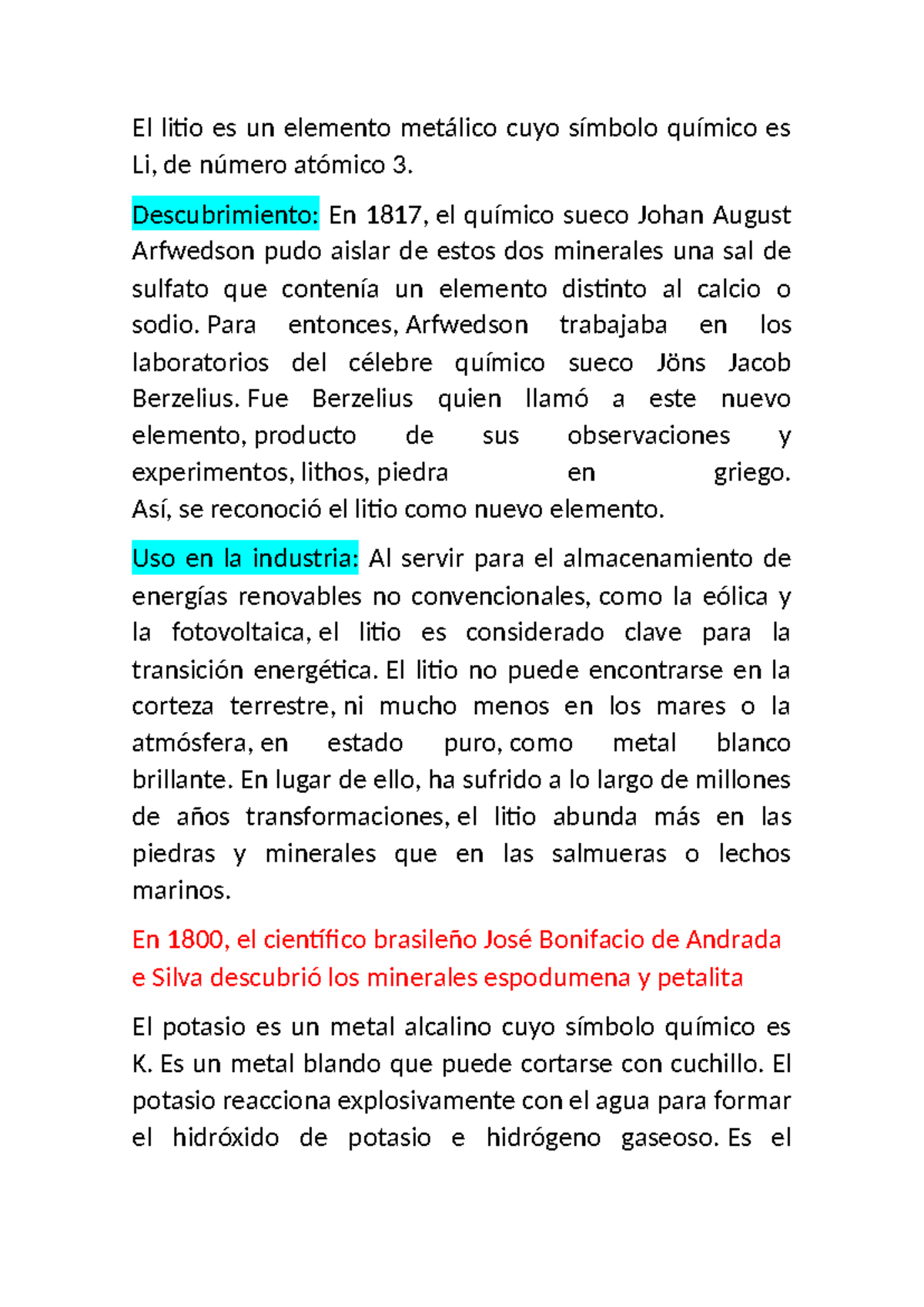 El litio es un elemento metálico cuyo símbolo químico es Li - El litio ...