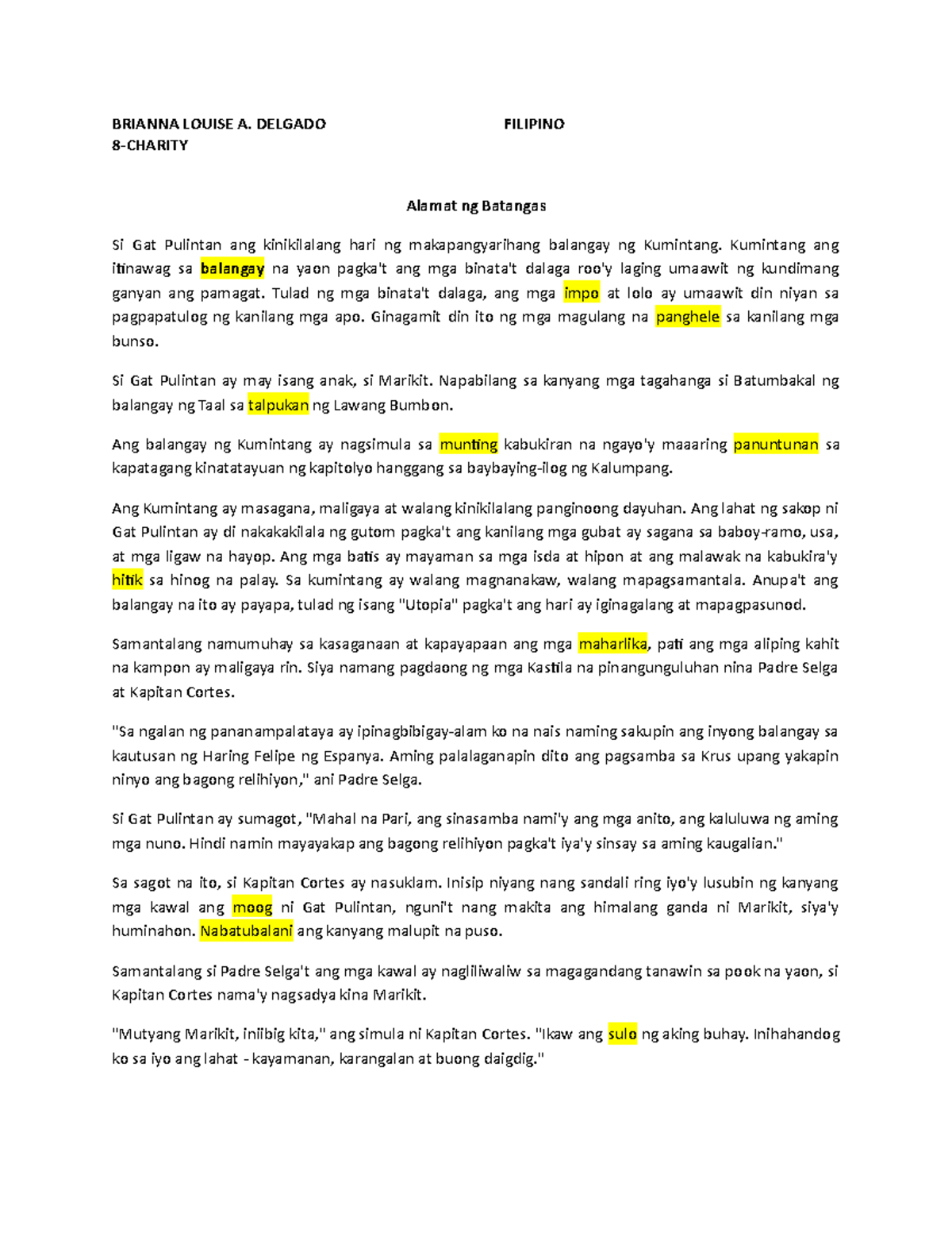 module filipino 8 - BRIANNA LOUISE A. DELGADO FILIPINO 8-CHARITY Alamat ...