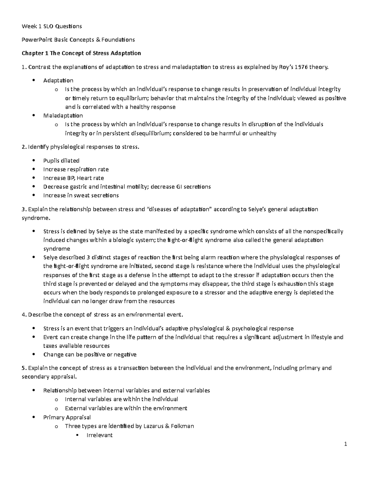 Week 1 SLO Questions - SLO - Week 1 SLO Questions PowerPoint Basic ...