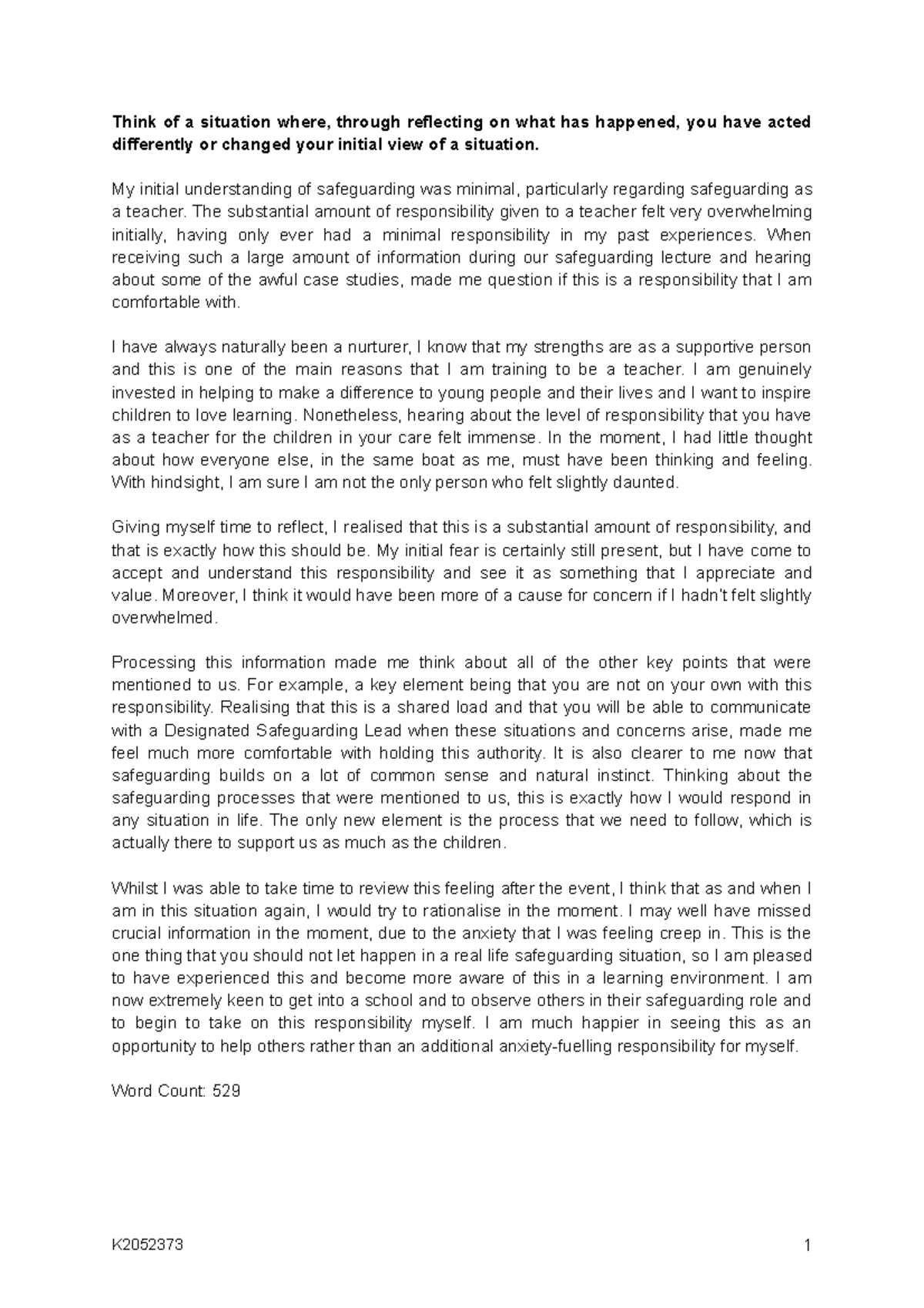 Reflective Writing Task 1-1 - Think of a situation where, through ...