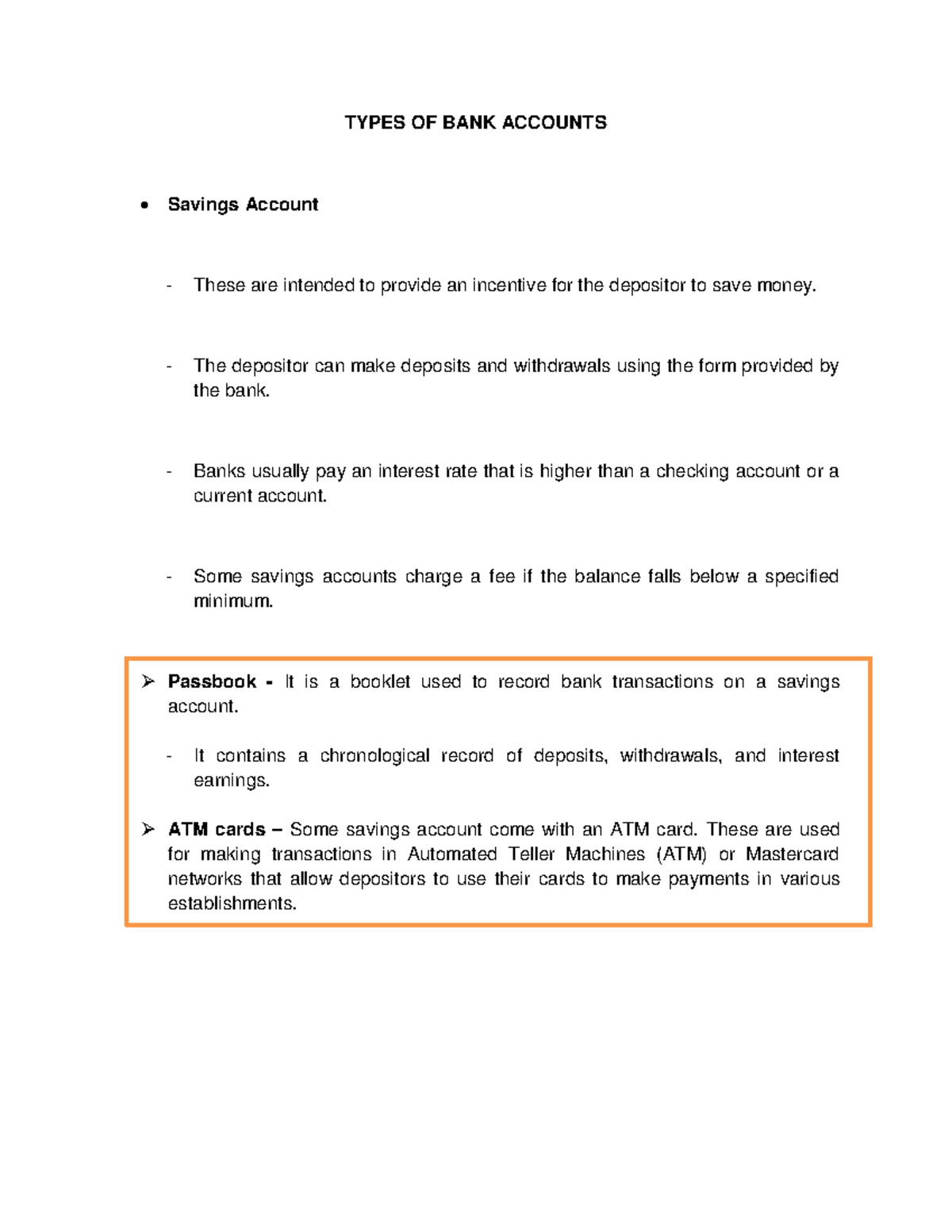 Types OF BANK Accounts Reviewer - TYPES OF BANK ACCOUNTS Savings ...