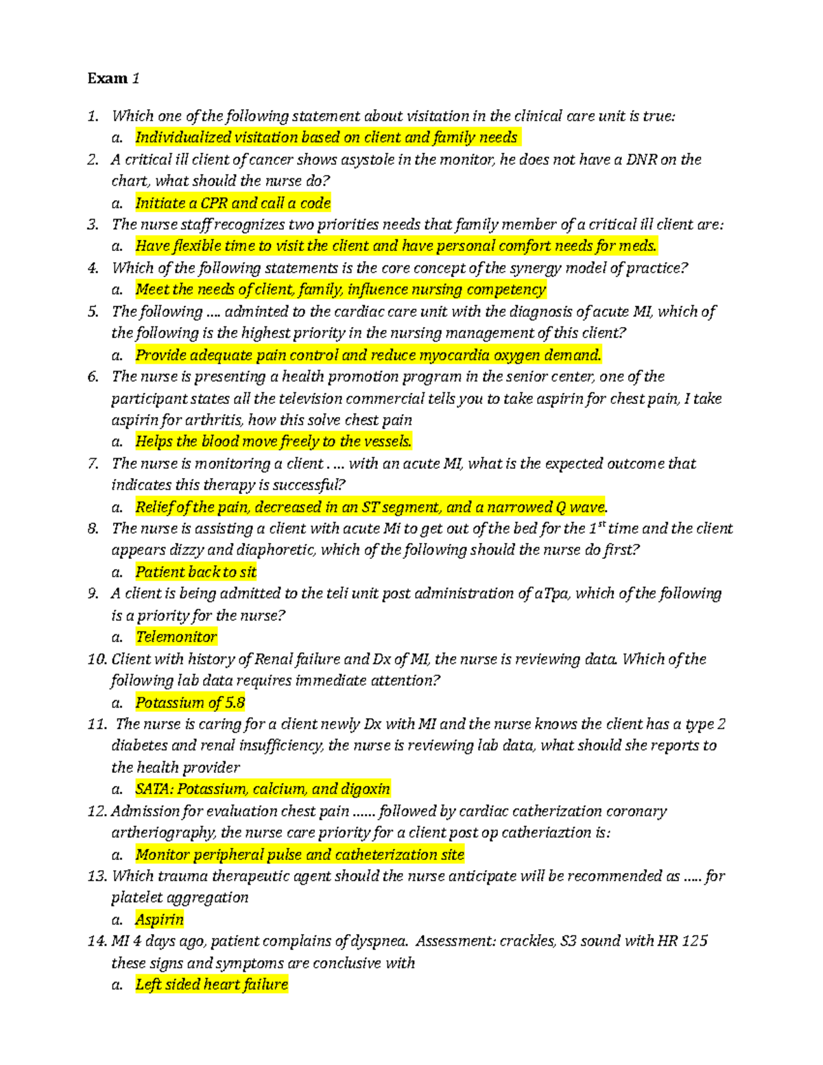 MS3 Exam 1 - study guide for exam 1 - Exam 1 Which one of the following ...