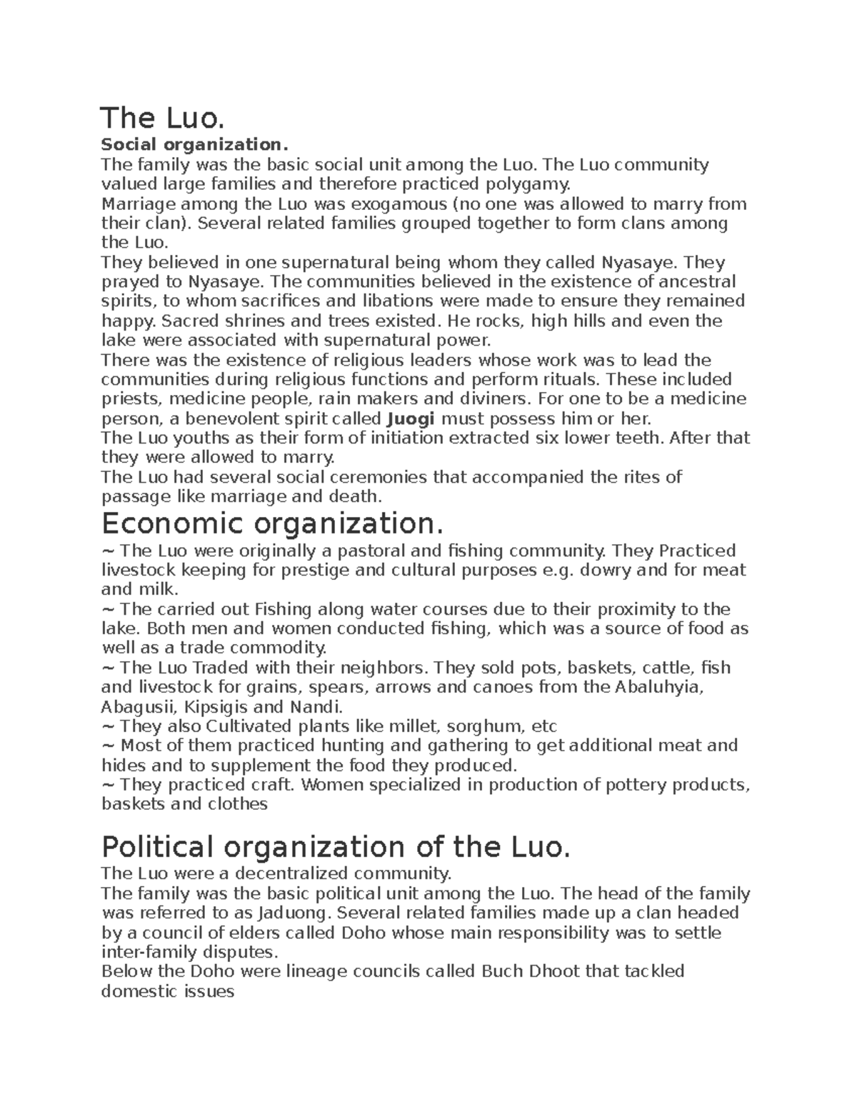 117 - history notes - The Luo. Social organization. The family was the ...
