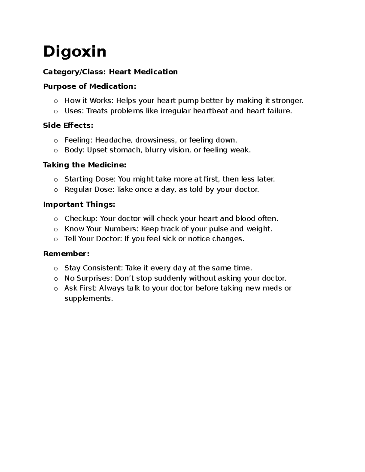 medication cards - Digoxin Category/Class: Heart Medication Purpose of ...