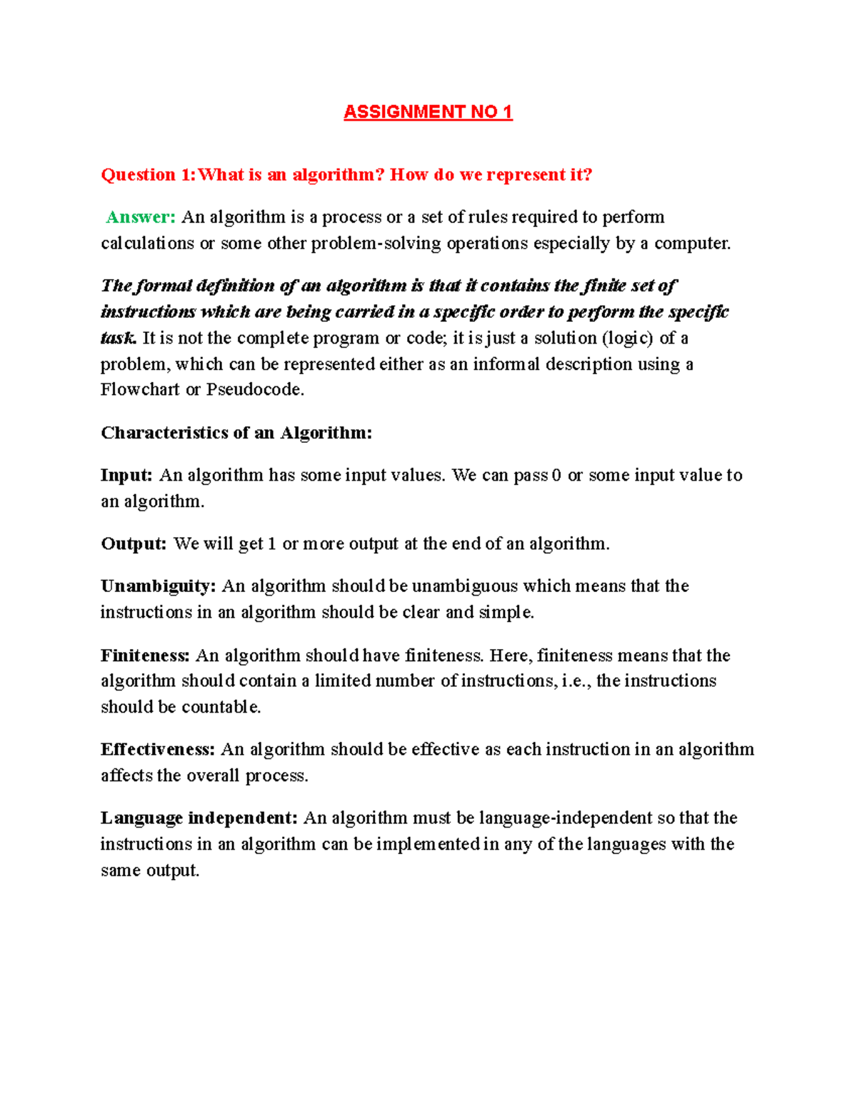 DAA Assignments - Assignment - ASSIGNMENT NO 1 Question 1:What is an ...