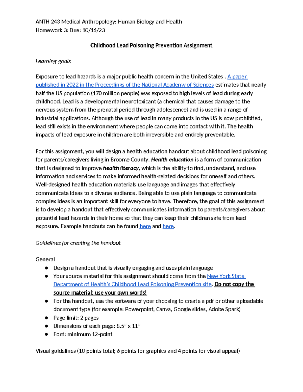HW 3 Childhood Lead Poisoning Prevention Assignment update - ANTH 243 Medical Anthropology ...