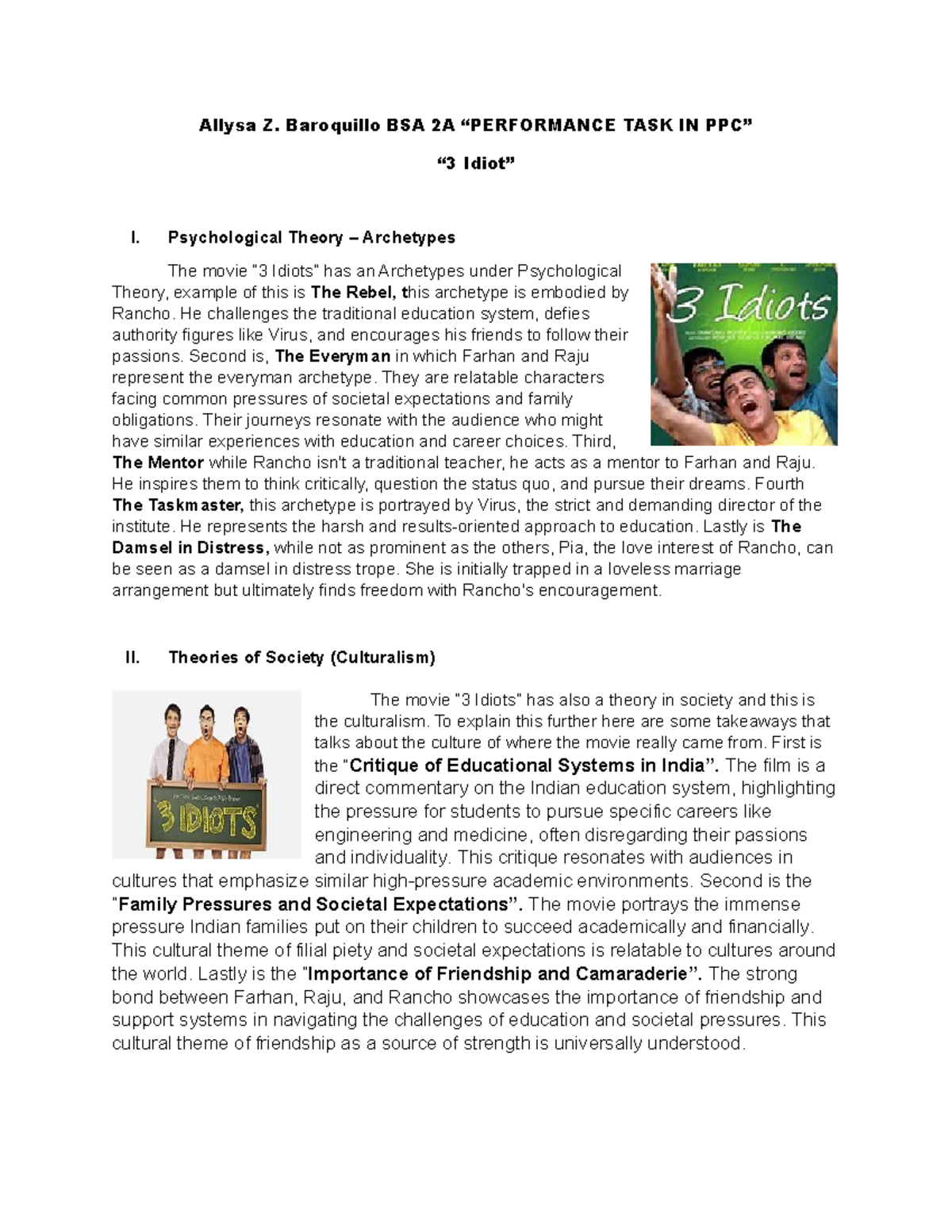 performance task in PPC - Allysa Z. Baroquillo BSA 2A “PERFORMANCE TASK ...