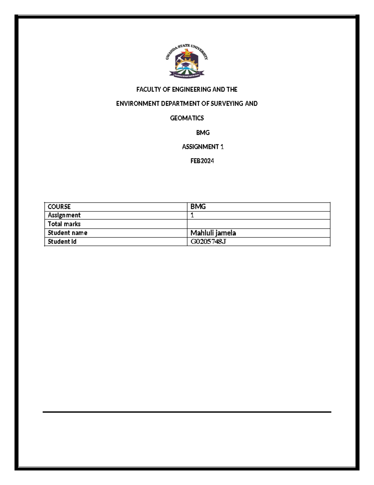 Mahluli jamela BMG write up - FACULTY OF ENGINEERING AND THE ...