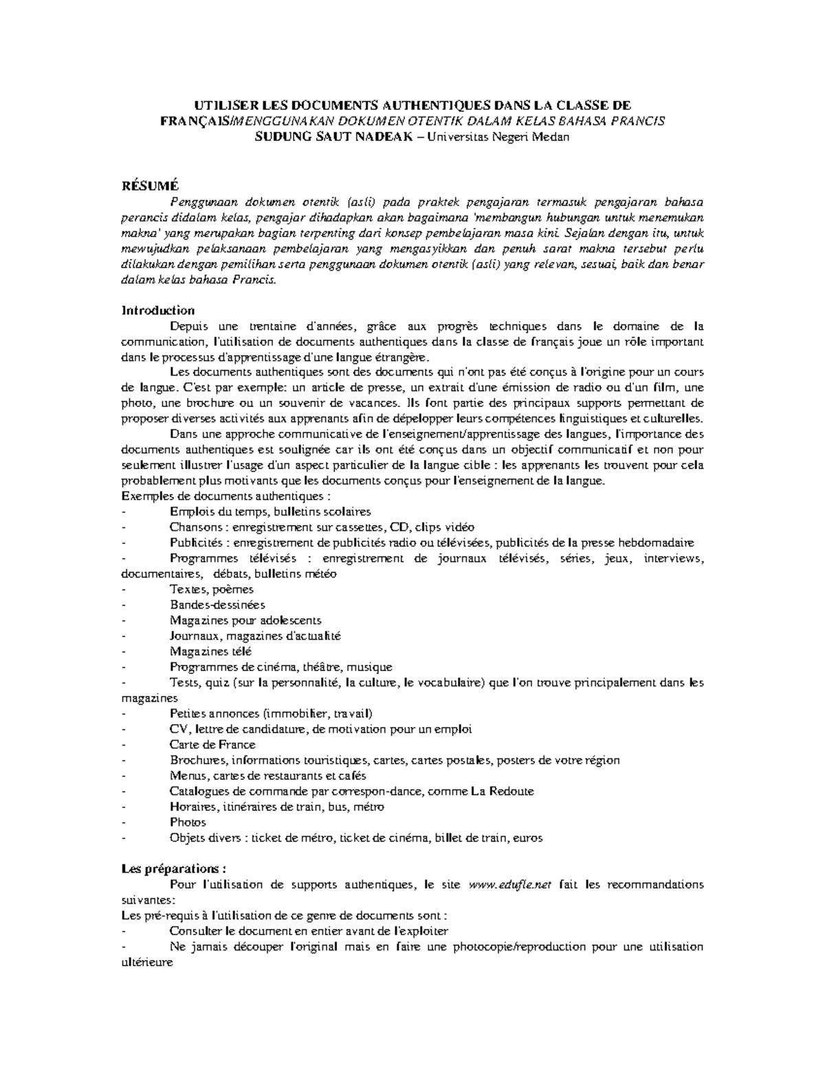 Documents authentiques in French - UTILISER LES DOCUMENTS AUTHENTIQUES ...