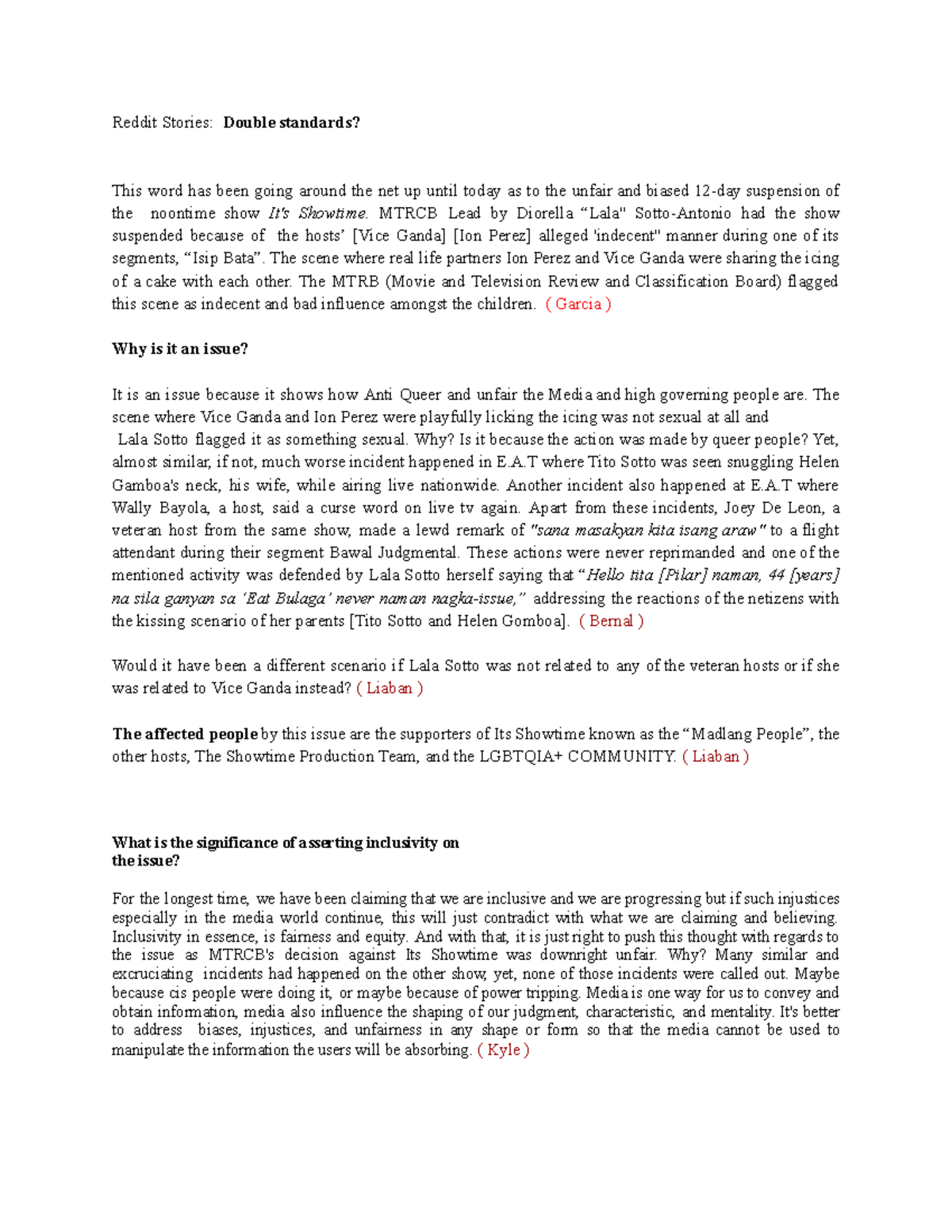 Script For Infrormative REEL FA 1 - Reddit Stories: Double standards ...