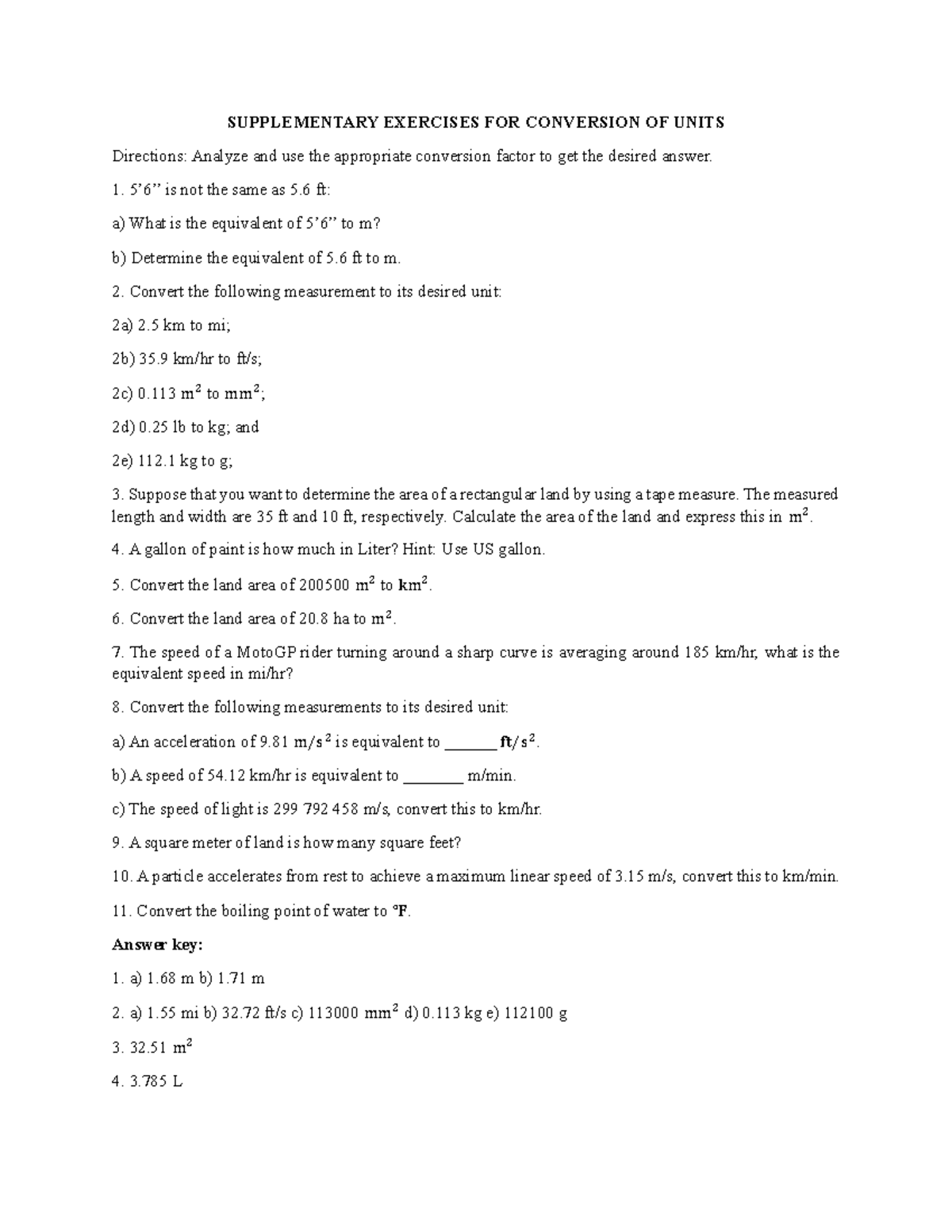 PHYSICS LESSON 1 GRADE 12 CONVERSION - SUPPLEMENTARY EXERCISES FOR ...