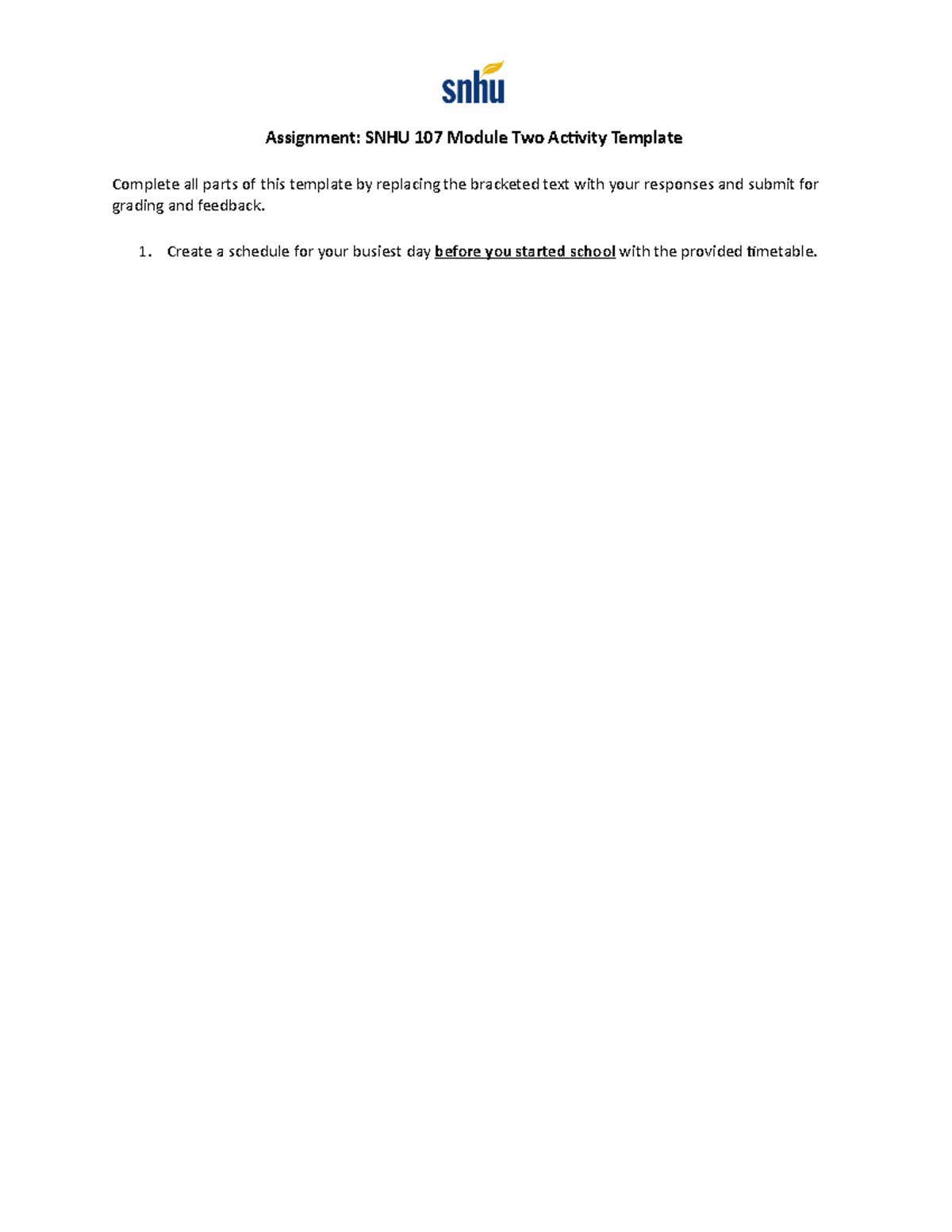 Module 2 assignment - Assignment: SNHU 107 Module Two Activity Template ...
