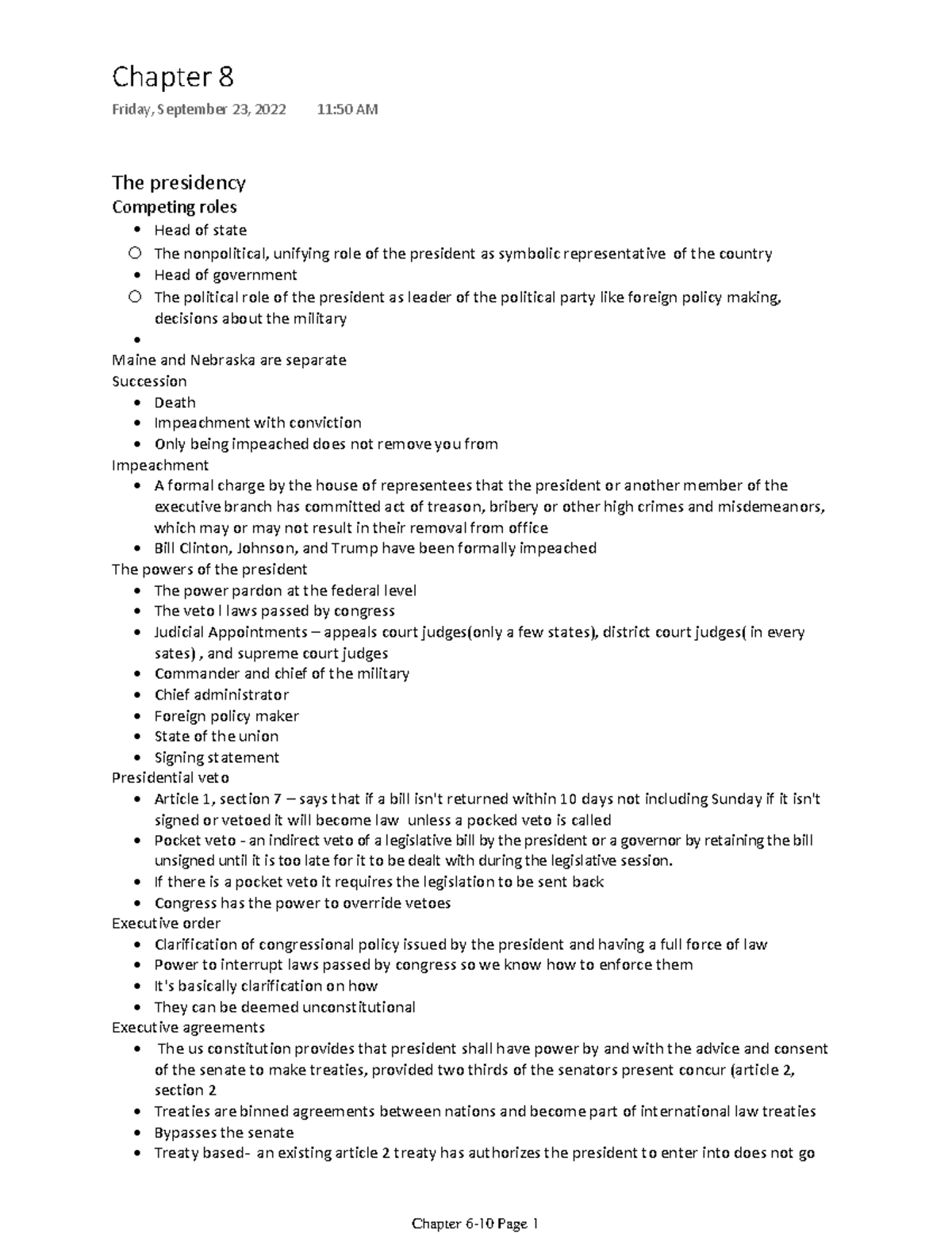 Chapter 8 : Keeping The republic Notes - The presidency Competing roles ...