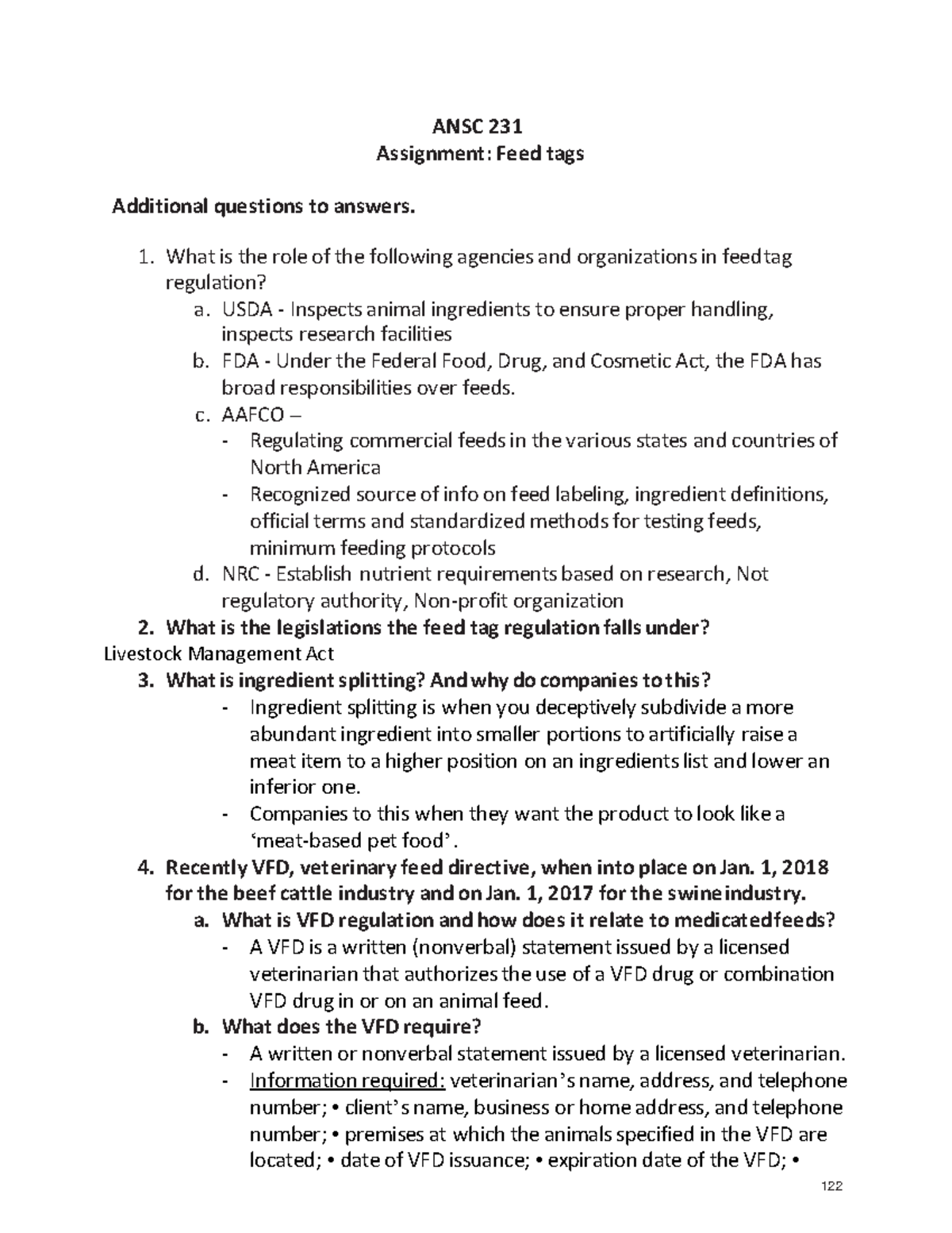 Assignment Feed Tags - 122 ANSC 231 Assignment: Feed tags Additional ...