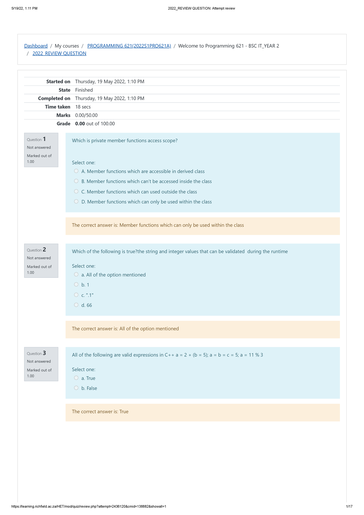 Prog CA 2 9 - C++ - Dashboard / My courses / PROGRAMMING 621(2022S1PRO621A) / Welcome to ...