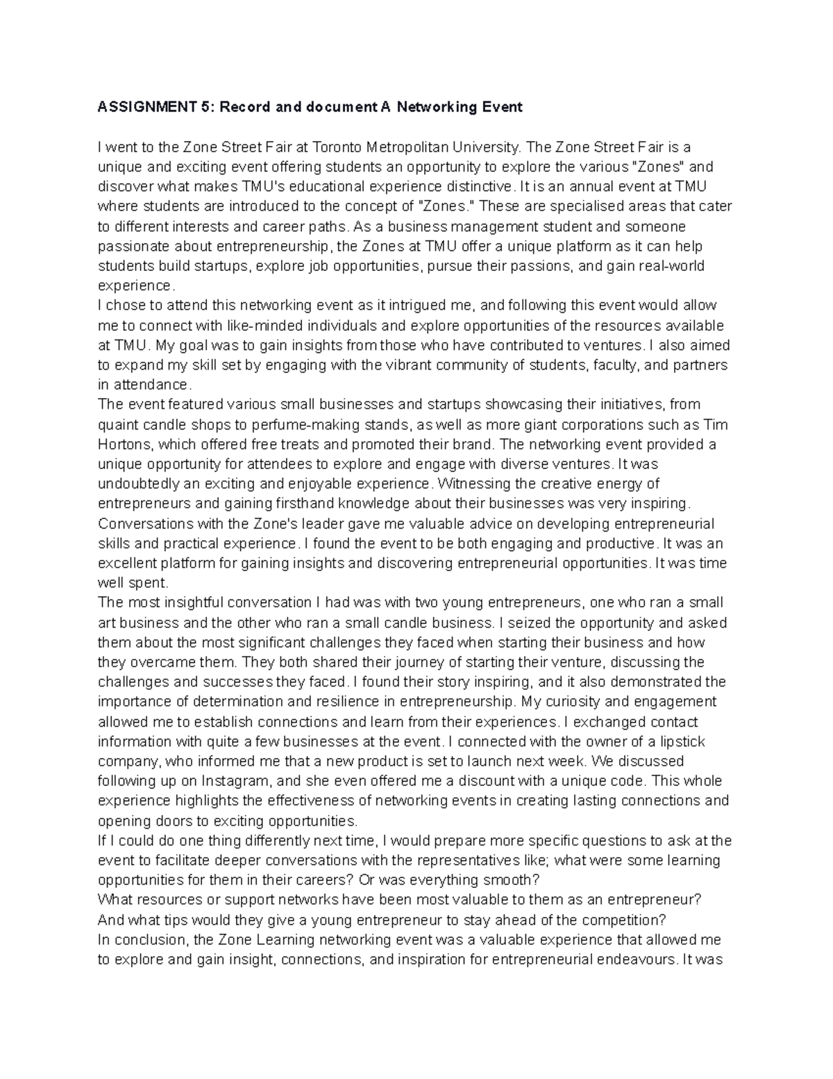 ENT 101 Assignment 5 - ASSIGNMENT 5: Record and document A Networking ...