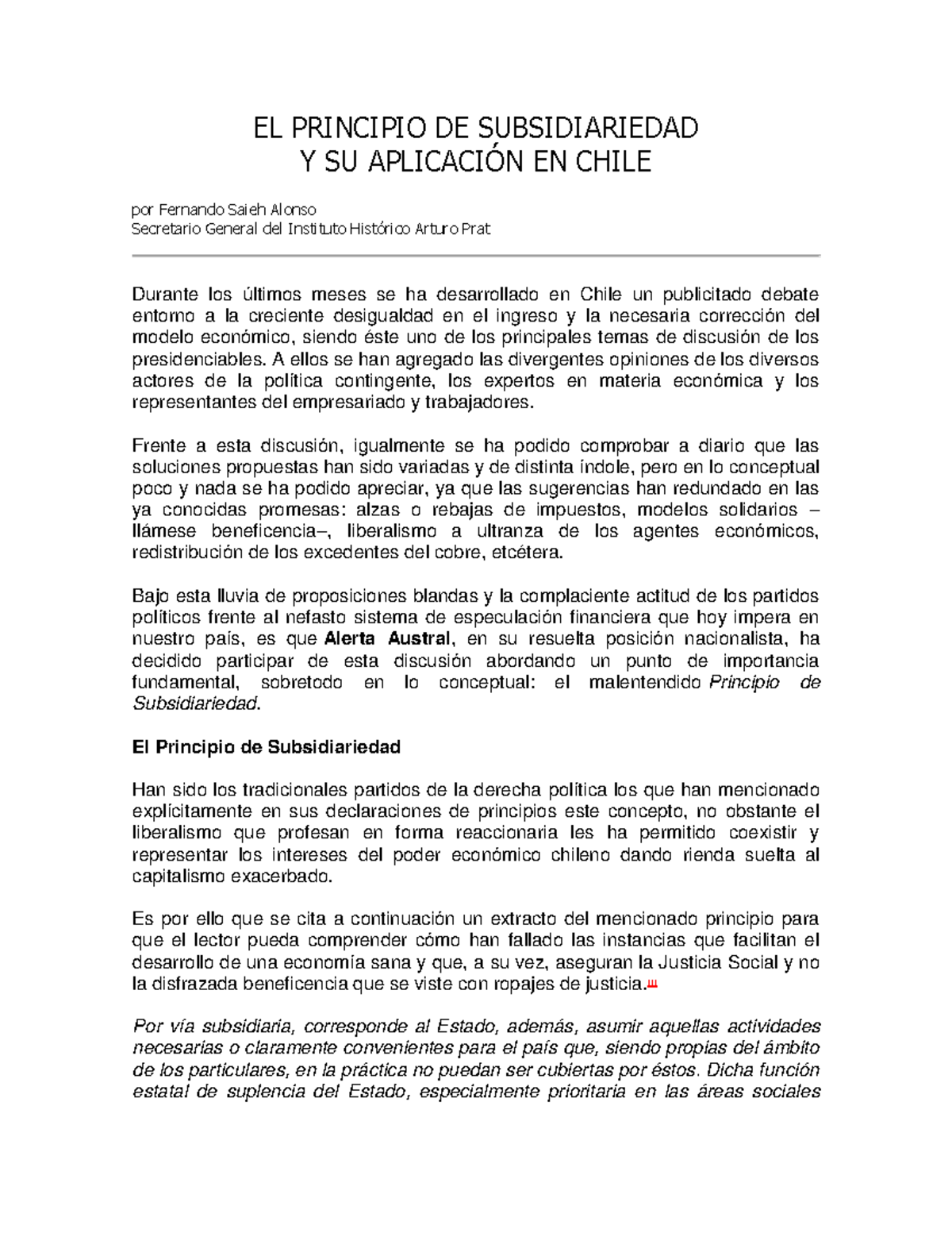 El principio de subsidariedad y su aplicación en Chile - EL PRINCIPIO ...