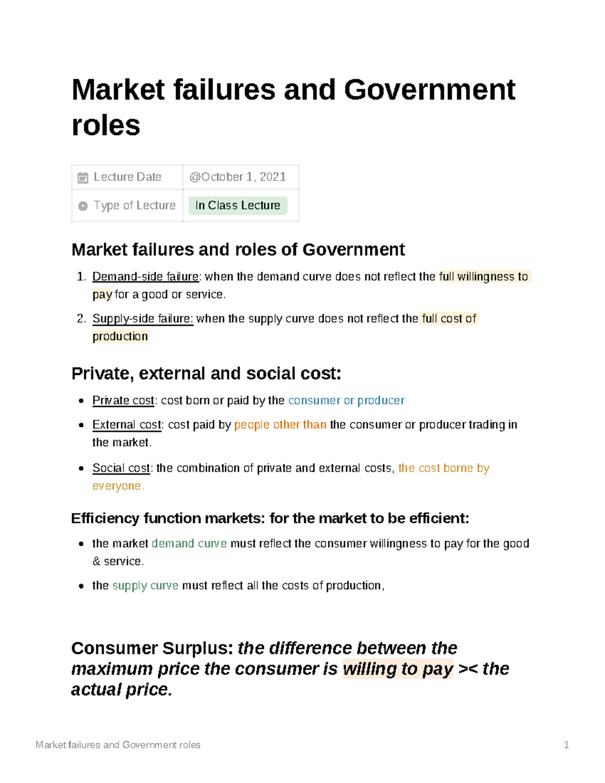 Market failures and Government roles - SS 242 - FIT - Studocu