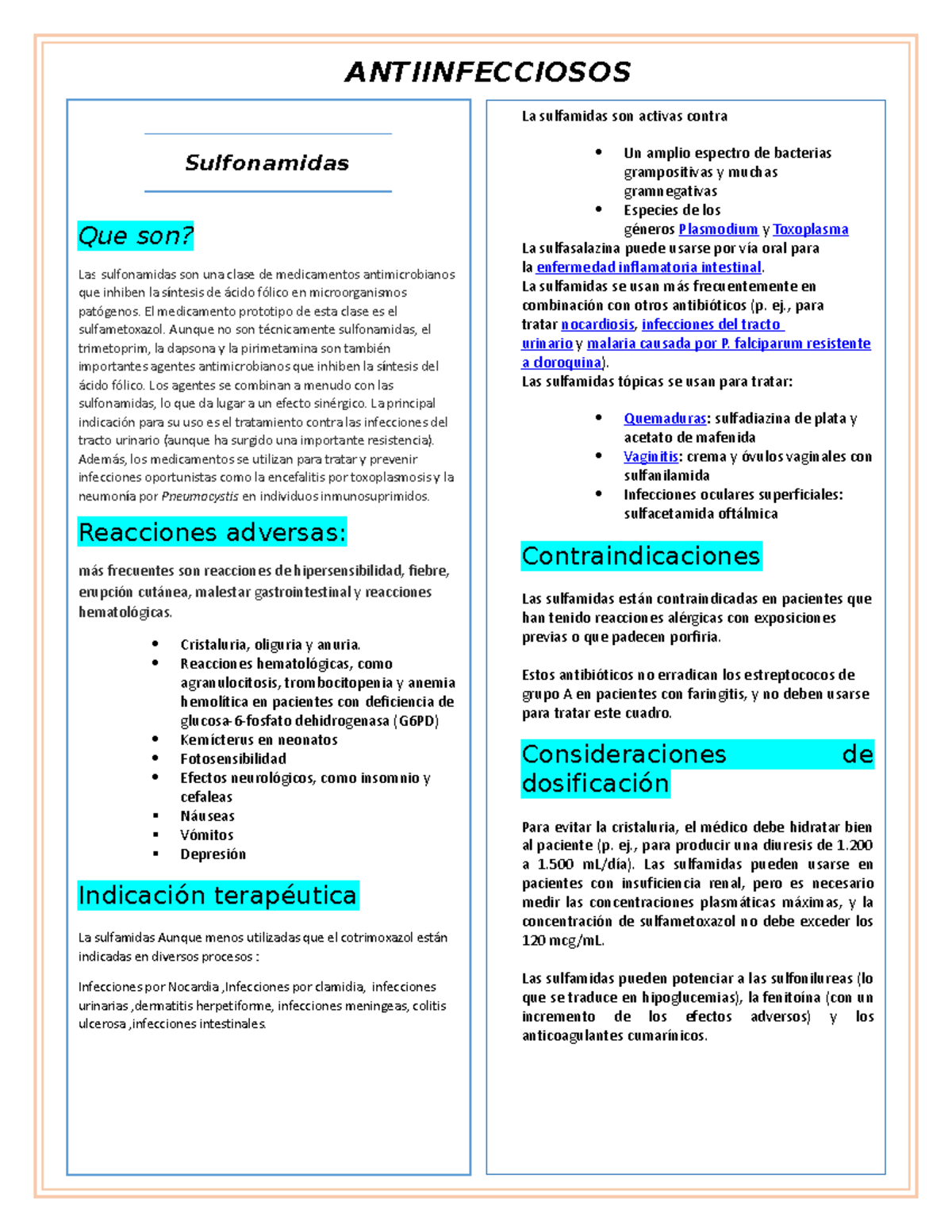 Antimicóticos y antiifecciosis - ANTIINFECCIOSOS La sulfamidas son ...