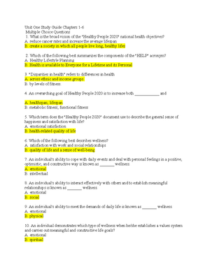 Study Guide - HP 200 Healthful Living Exam 1 Study Guide CH 1 ...