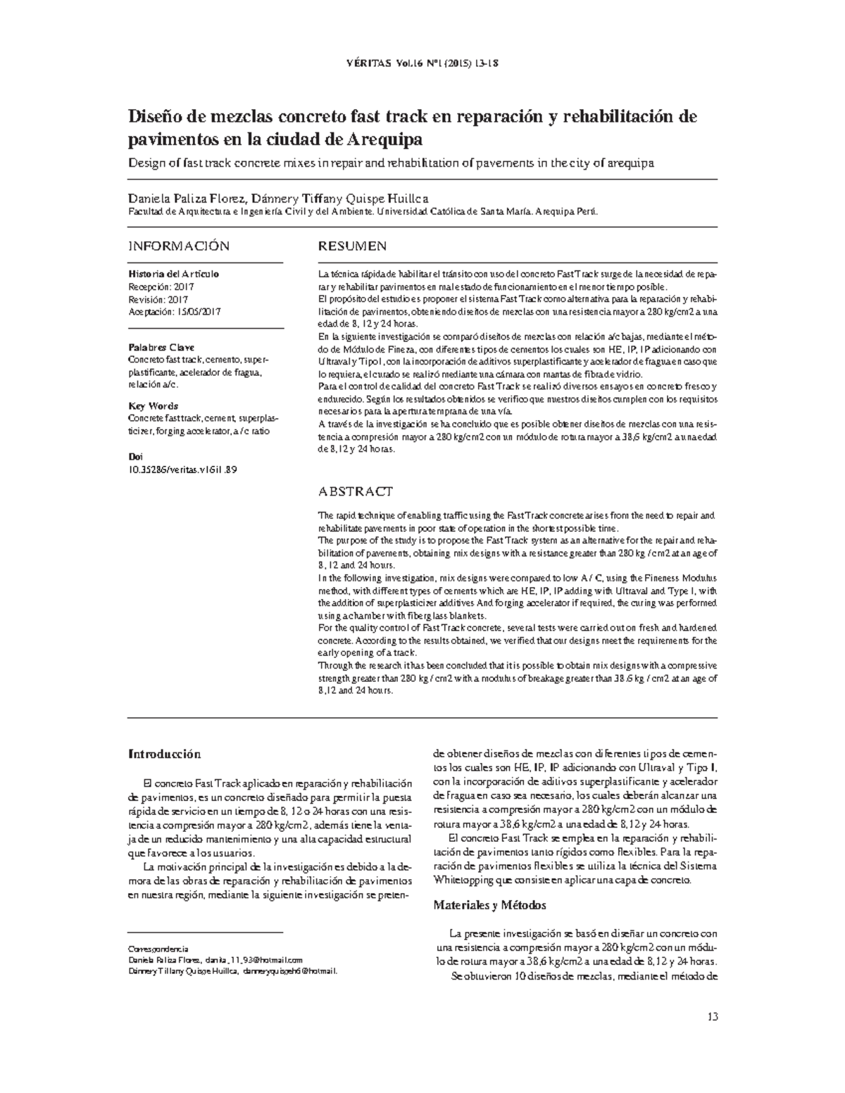 Articulo Diseño de mexclas - VÉRITAS Vol Nº1 (2015) 13- Diseño de ...