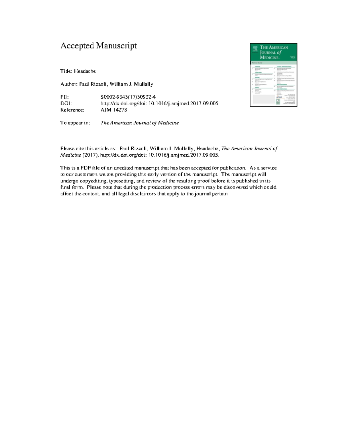 Cefalea 2017 - Accepted Manuscript Title: Headache Author: Paul Rizzoli ...