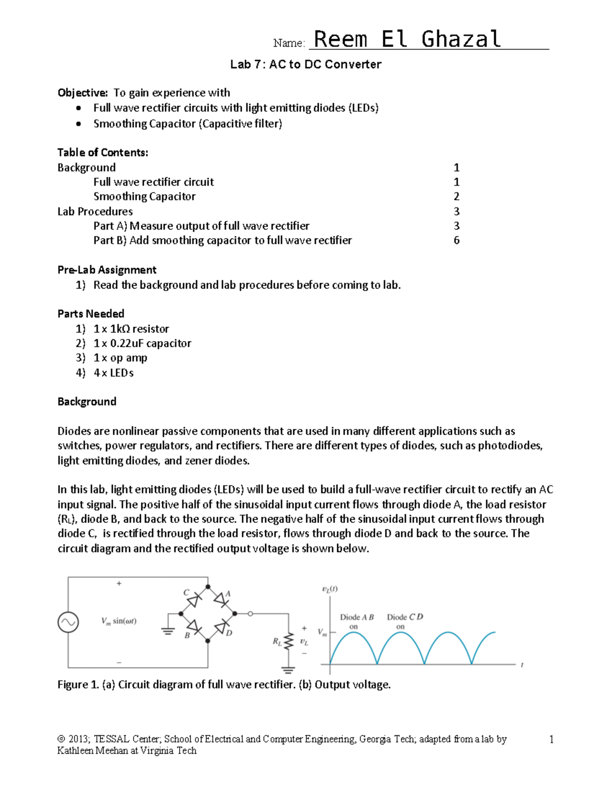 ECE 3710 - Lab 7 - ECE 3710 Lab - 2013; TESSAL Center; School of ...
