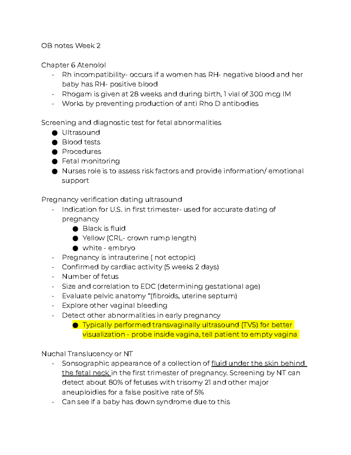 OB notes Week 2 - Prof Sharma - OB notes Week 2 Chapter 6 Atenolol - Rh ...