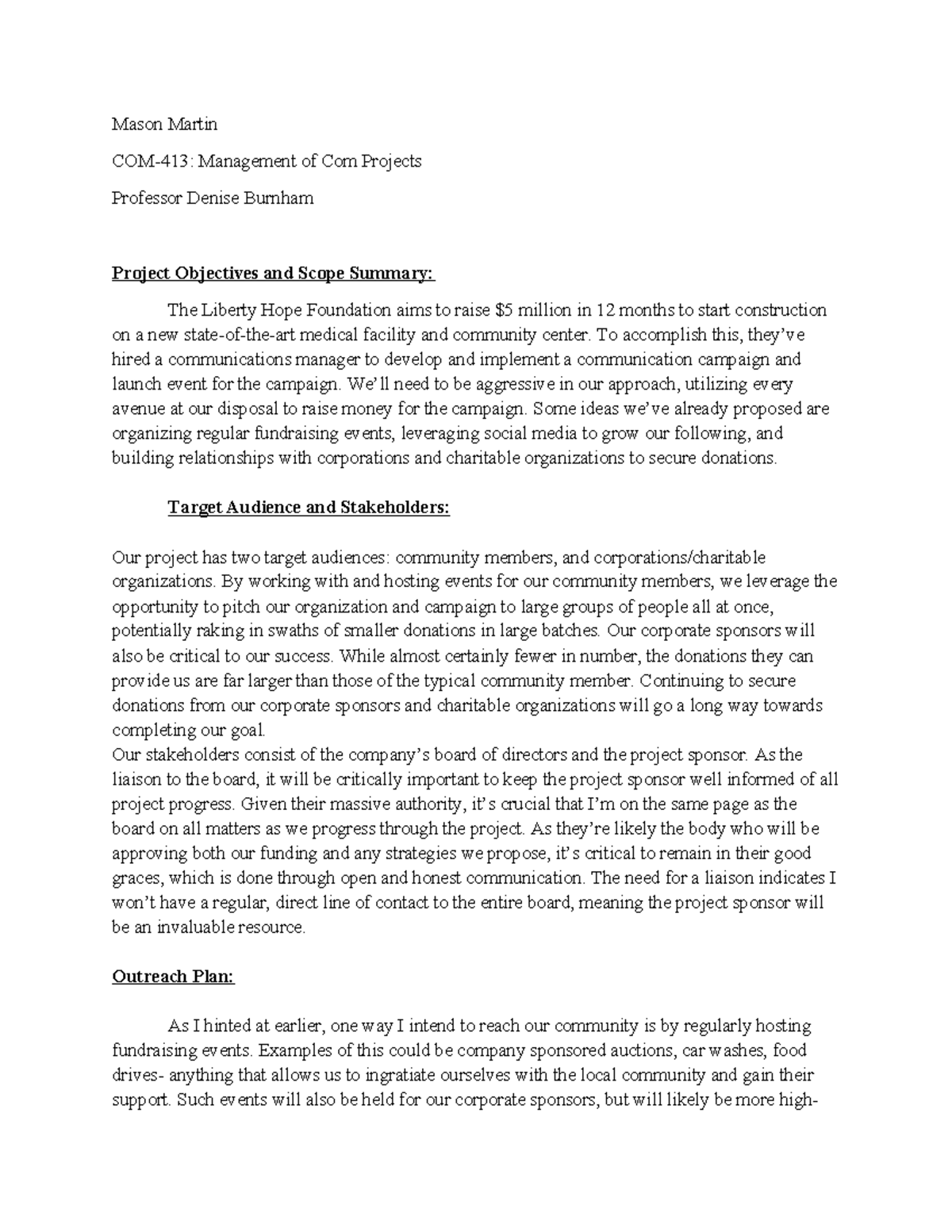 COM-413 Milestone One - Mason Martin COM-413: Management of Com ...