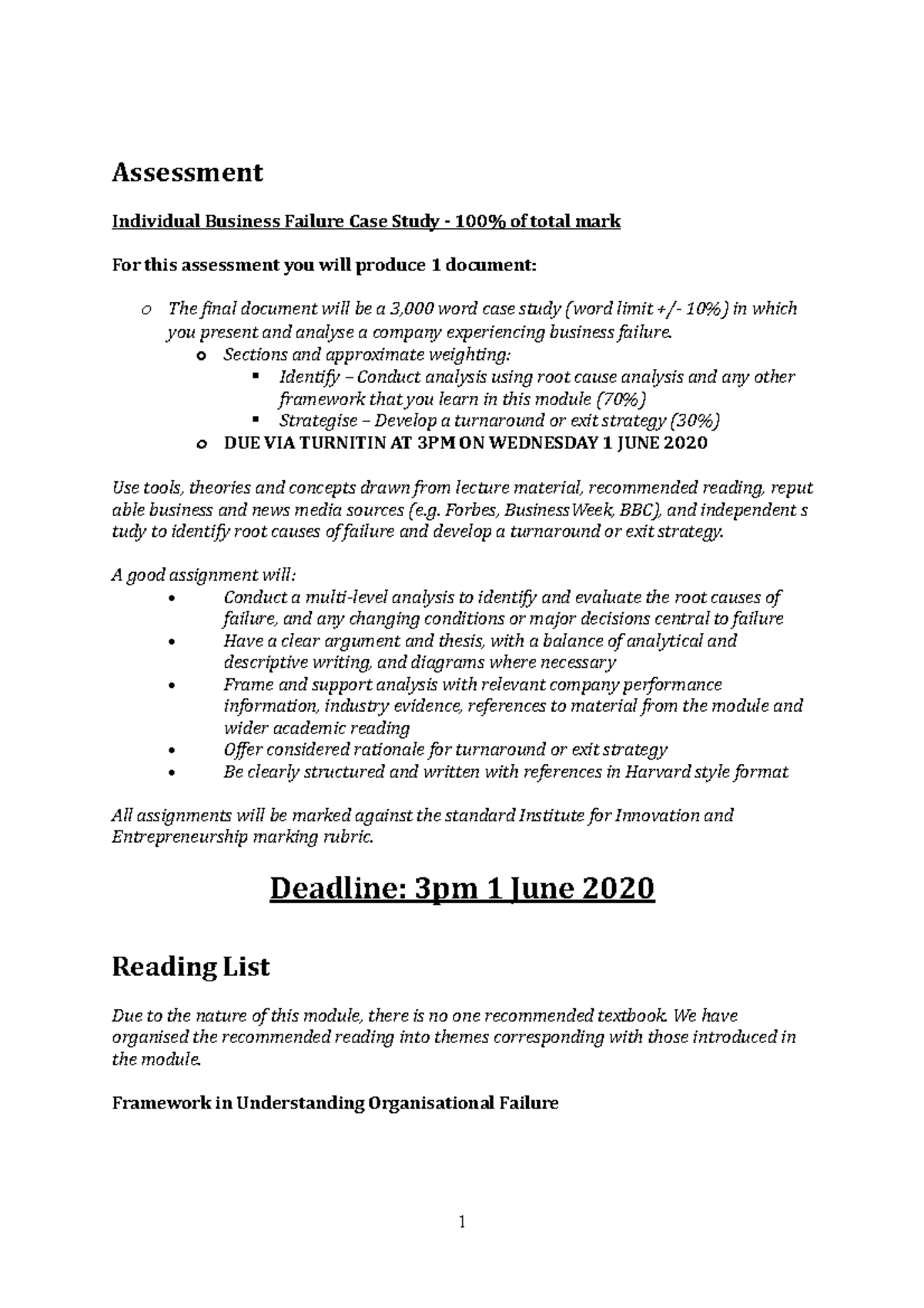 Business Failure Analysis Assignement - Assessment Individual Business ...
