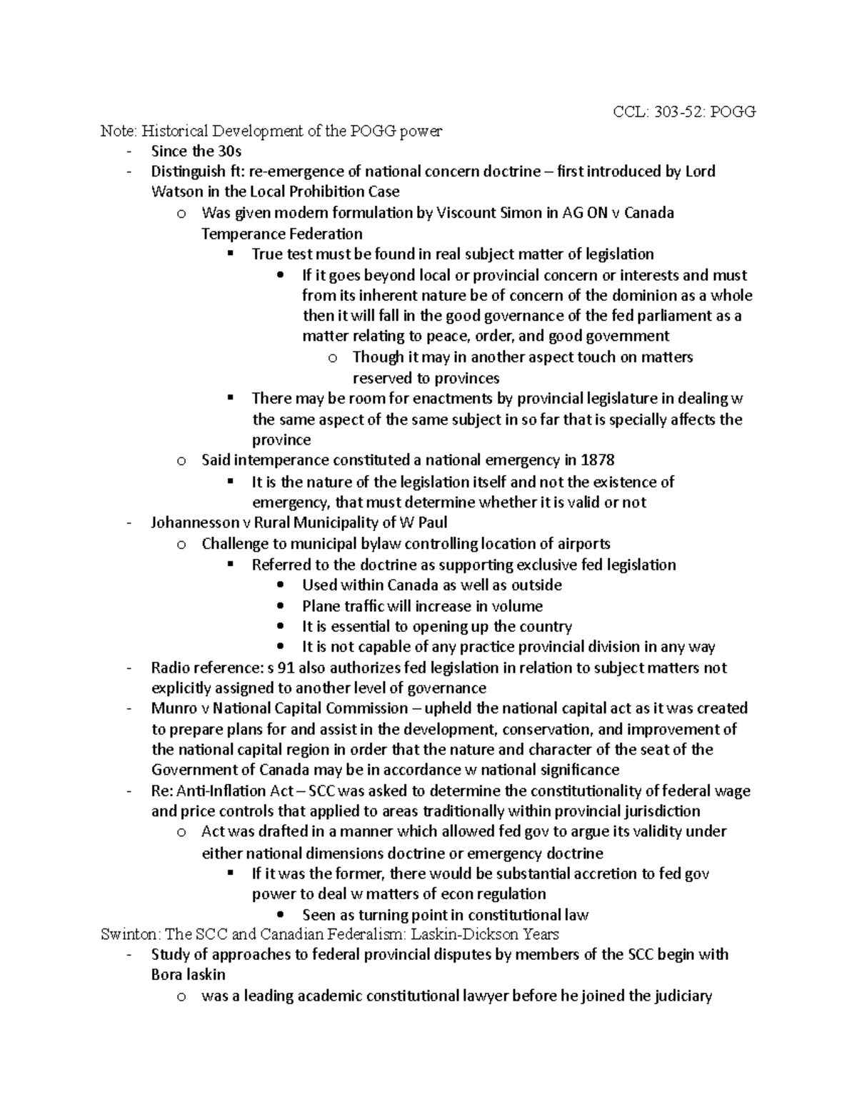 Reading - CCL: 303-52: POGG Note: Historical Development of the POGG ...