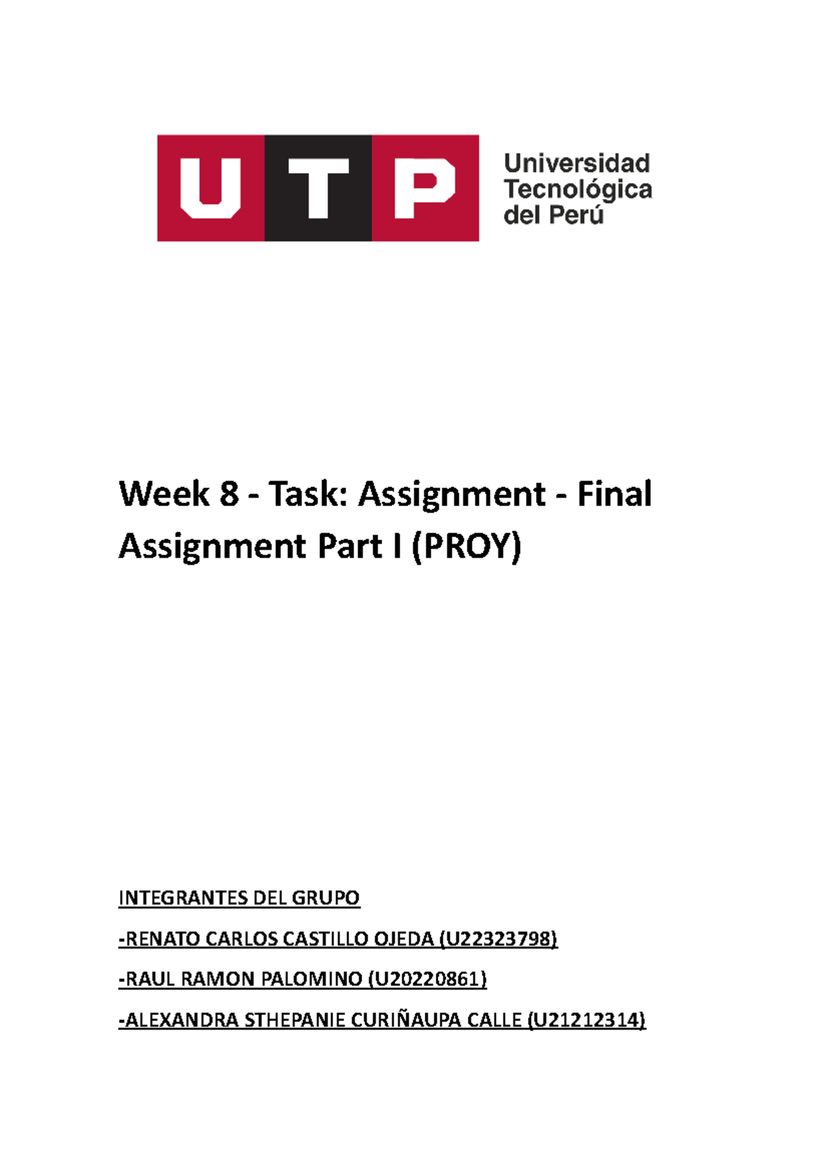 Week 8 Task Assignment Final Assignment Part I Proy Week 8