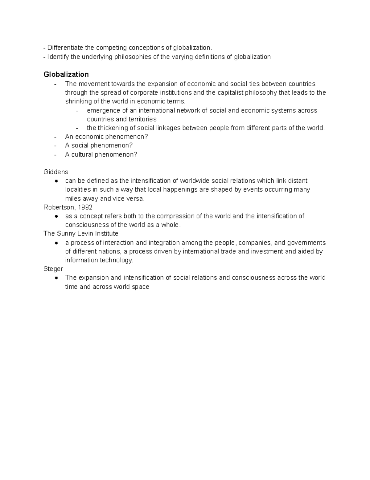 Globalization Draft Answers - Differentiate the competing conceptions ...