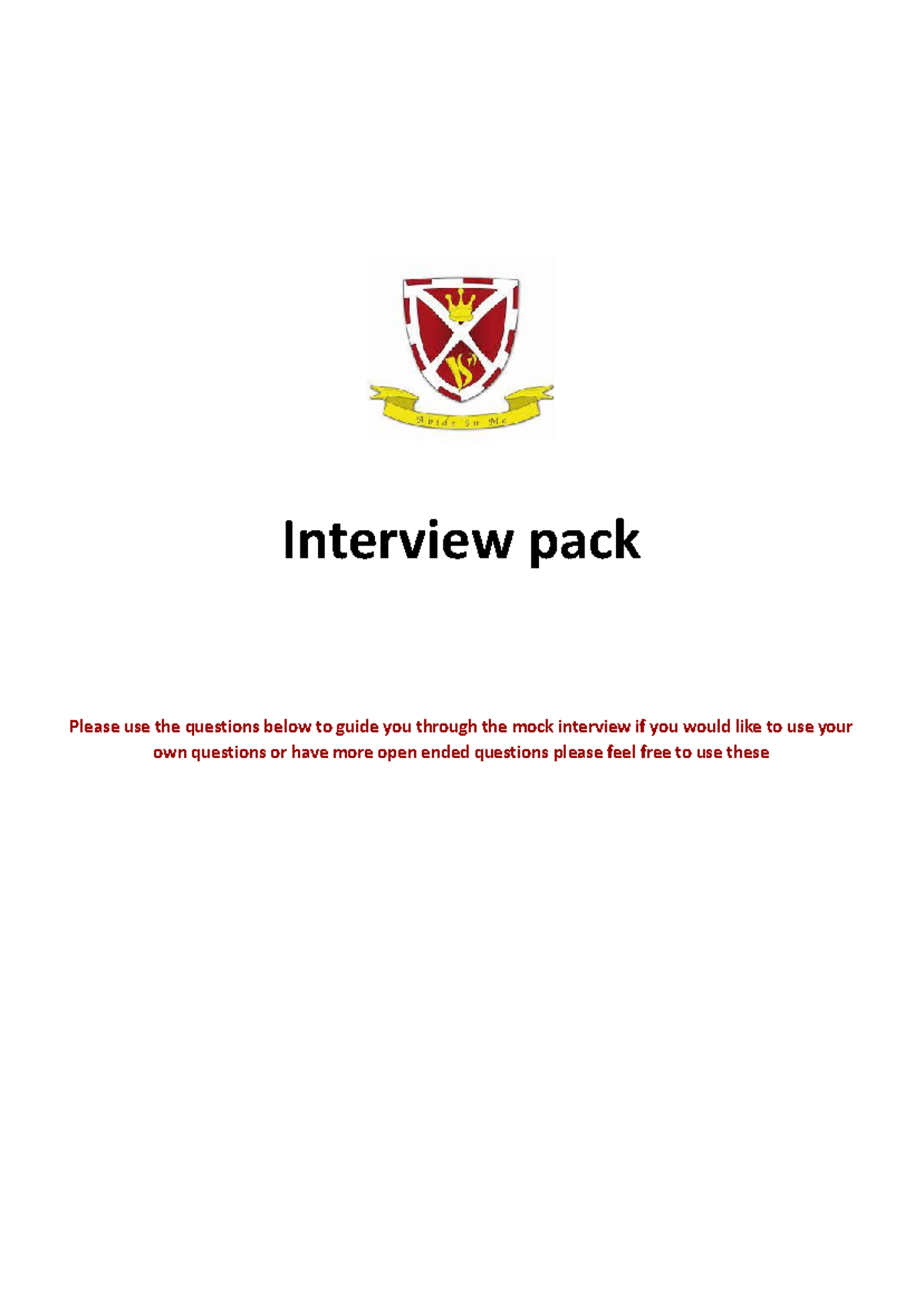 1-to-1 Interview questions (Interviewer pack) - Interview pack Please ...