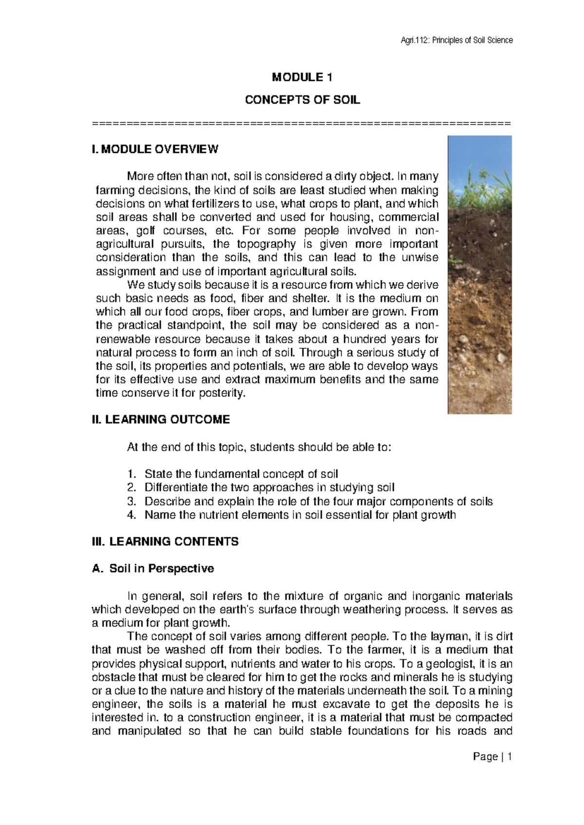 Concept of Soil - MODULE 1 CONCEPTS OF SOIL - Studocu