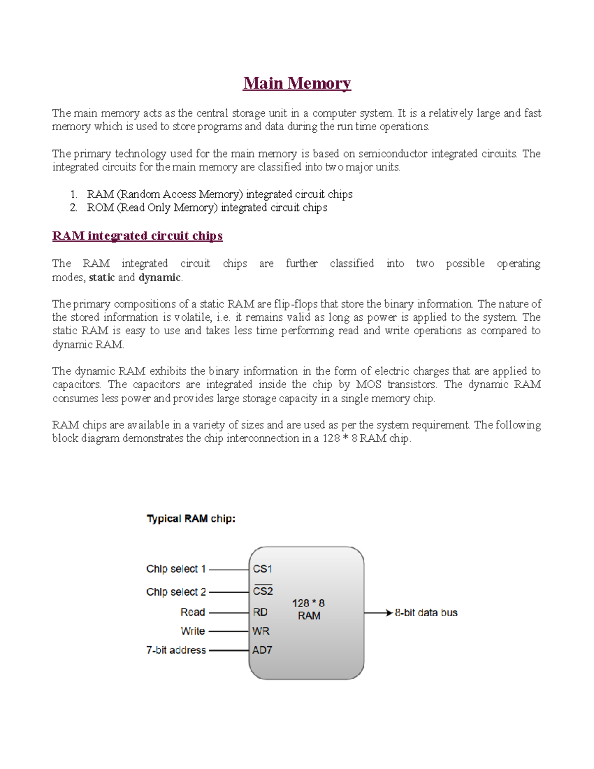 Unit-5 - hello - Main Memory The main memory acts as the central ...