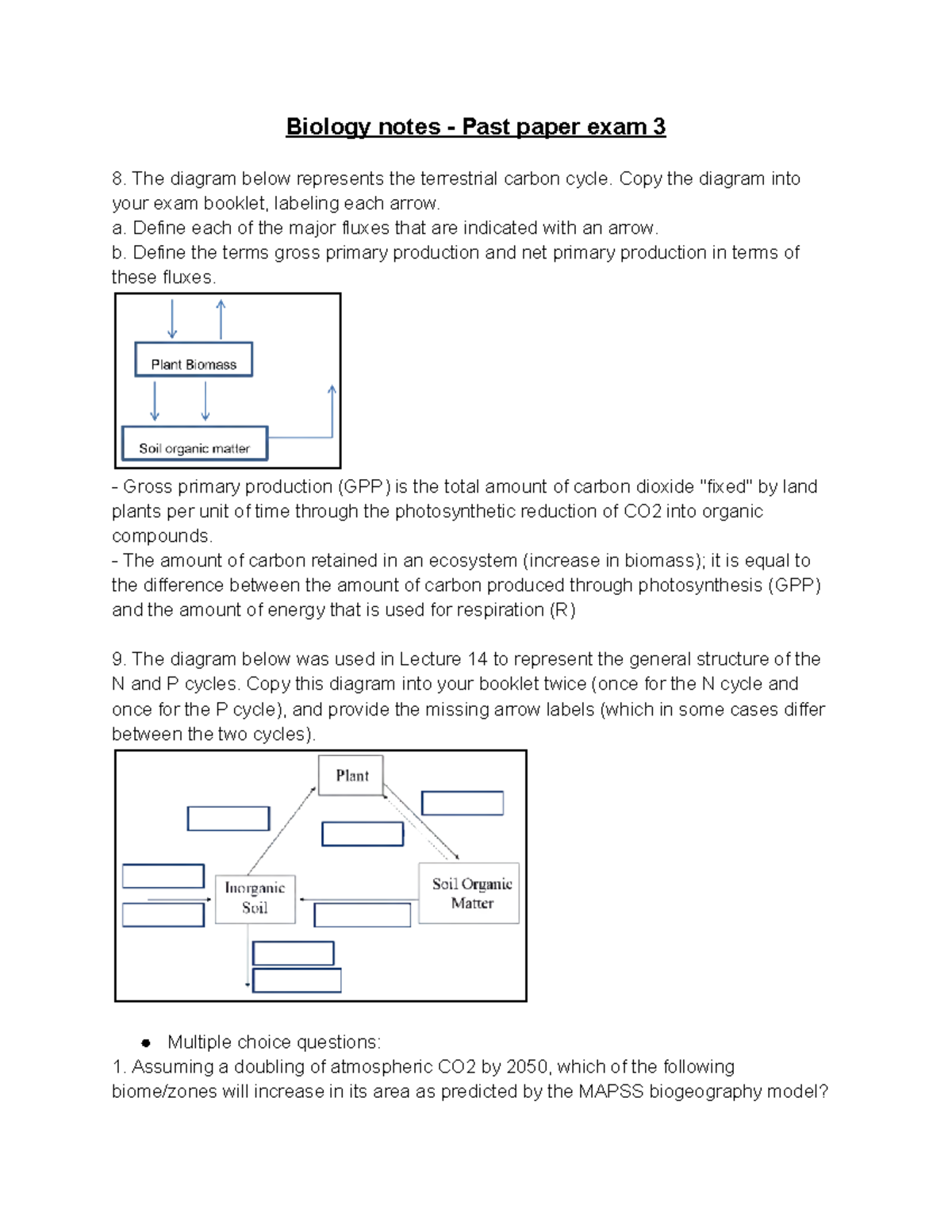 Biology notes - Past paper exam 3 - Copy the diagram into your exam ...