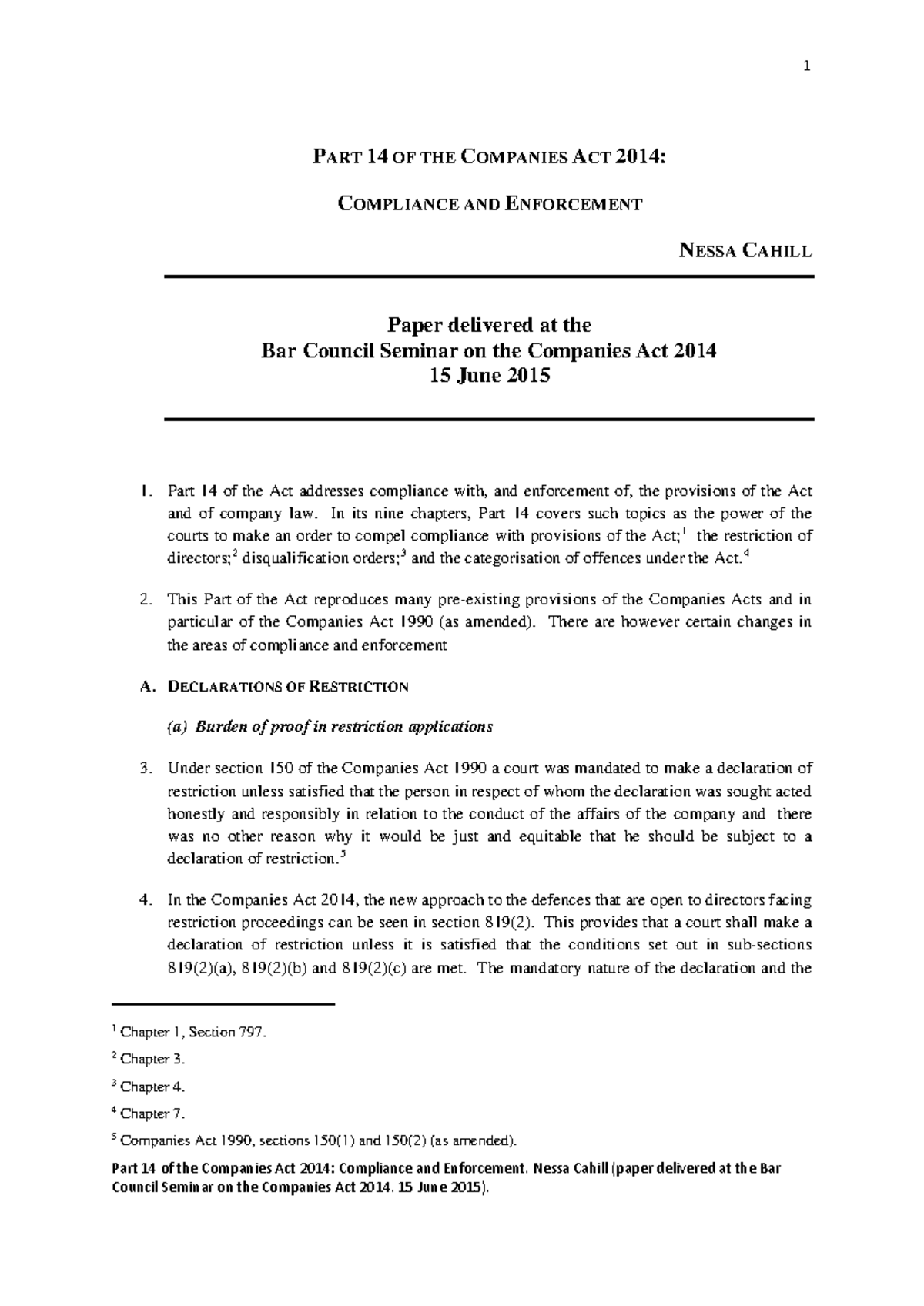 Paper on Restriction and Diqualification - Part 14 of the Companies Act ...