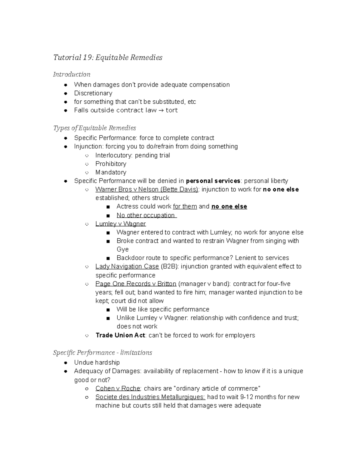 Tutorial 19: Equitable Remedies - Tutorial 19: Equitable Remedies Introduction When damages ...