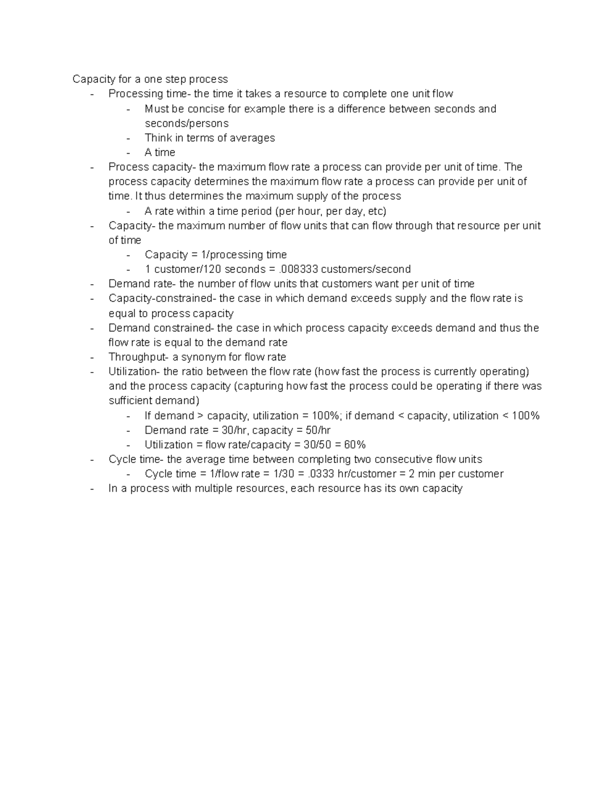 Chapter 3 - textbook notes - Capacity for a one step process ...