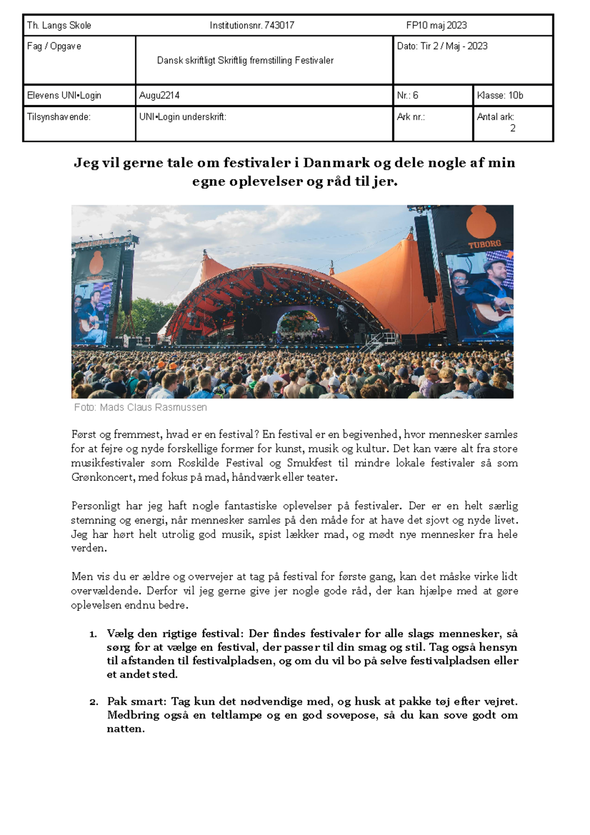 Festivaler i Danmark FP10 maj 2023 - Th. Langs Skole Institutionsnr ...